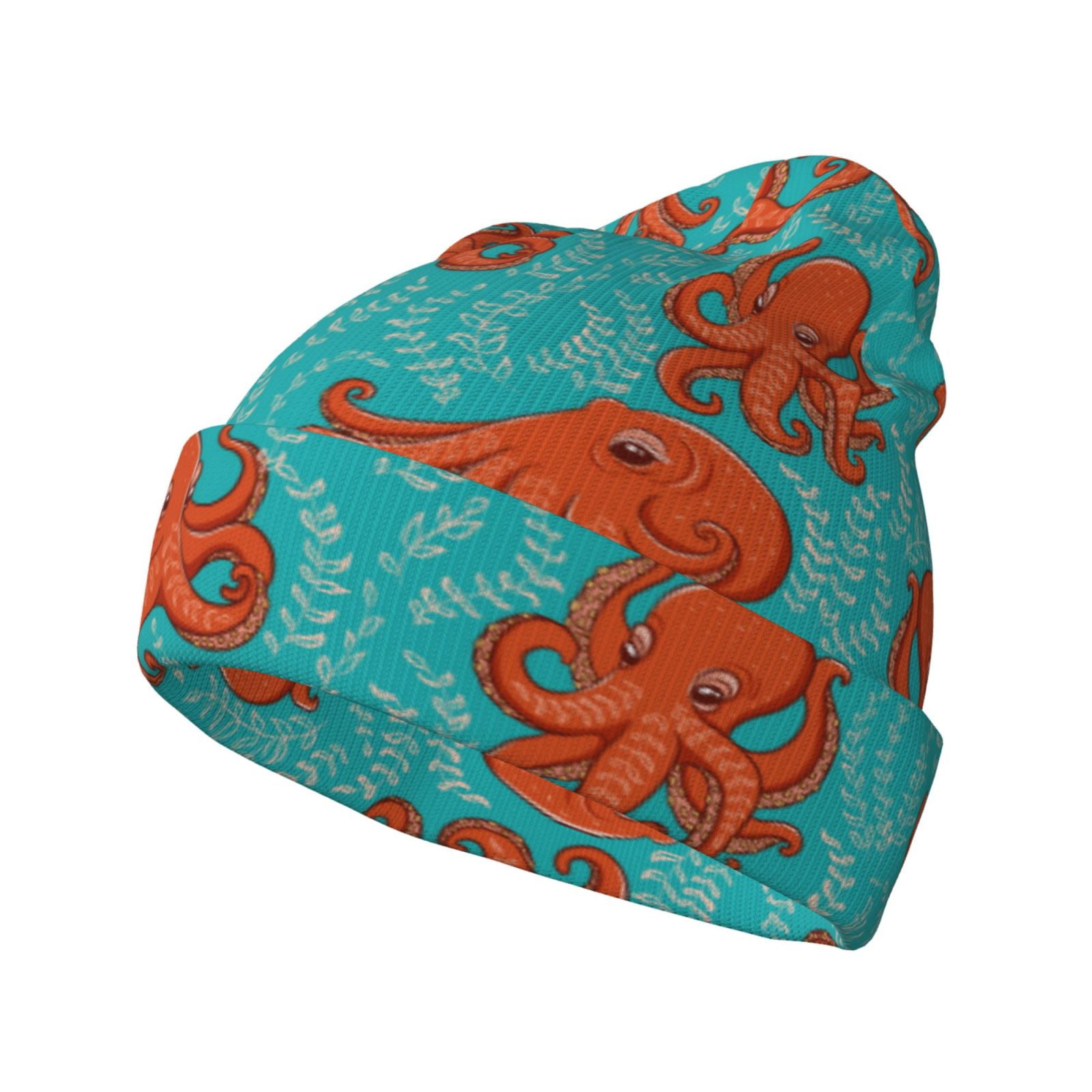 Susaid Fun Octopus Print Winter Beanie for Men Women, Lined Beanie Soft ...