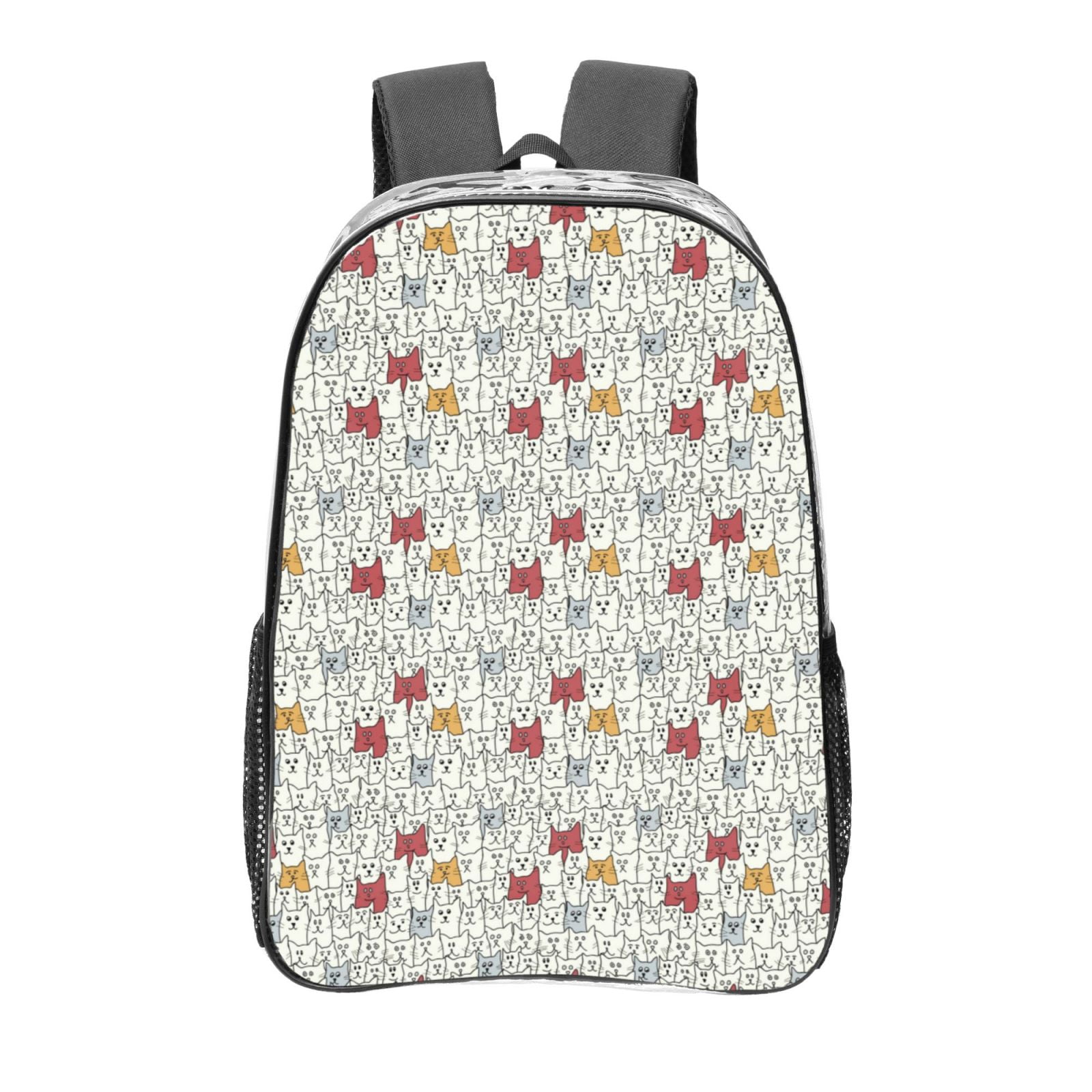 Susaid Funny Cat White Print Clear Backpack See Through Transparent ...