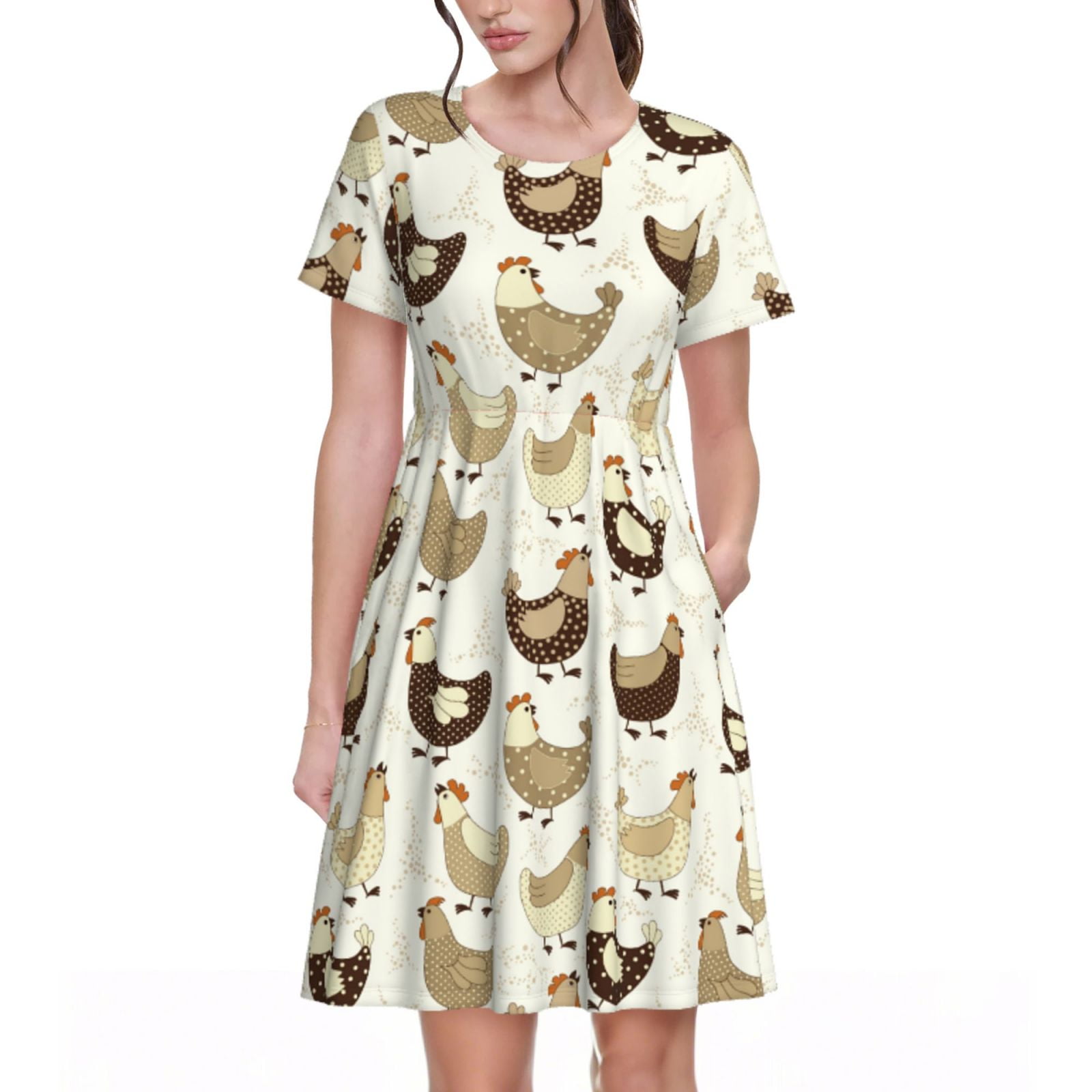 Susaid Funny Chicken Pattern Women's Casual Floral Print Crewneck Short ...