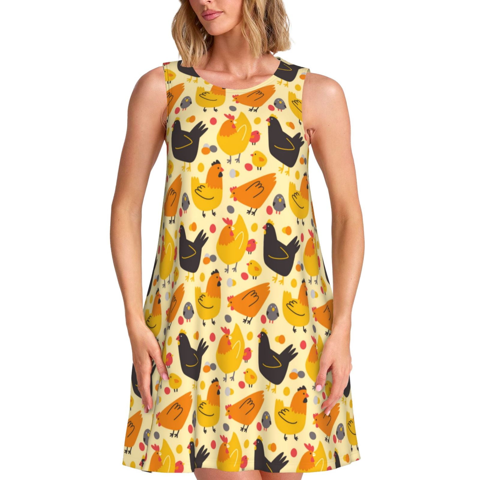 Susaid Funny Chicken Pattern Women's Summer Dresses Beach Sundress ...