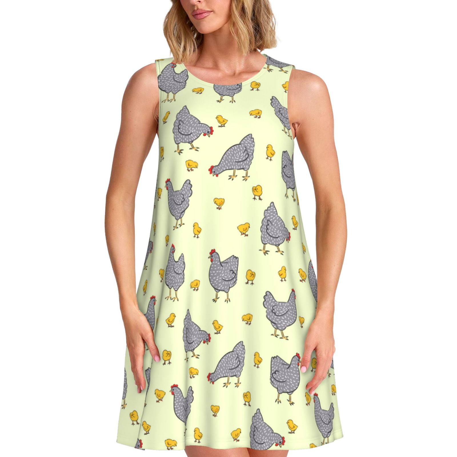Susaid Funny Chicken Pattern Women's Summer Dresses Beach Sundress ...
