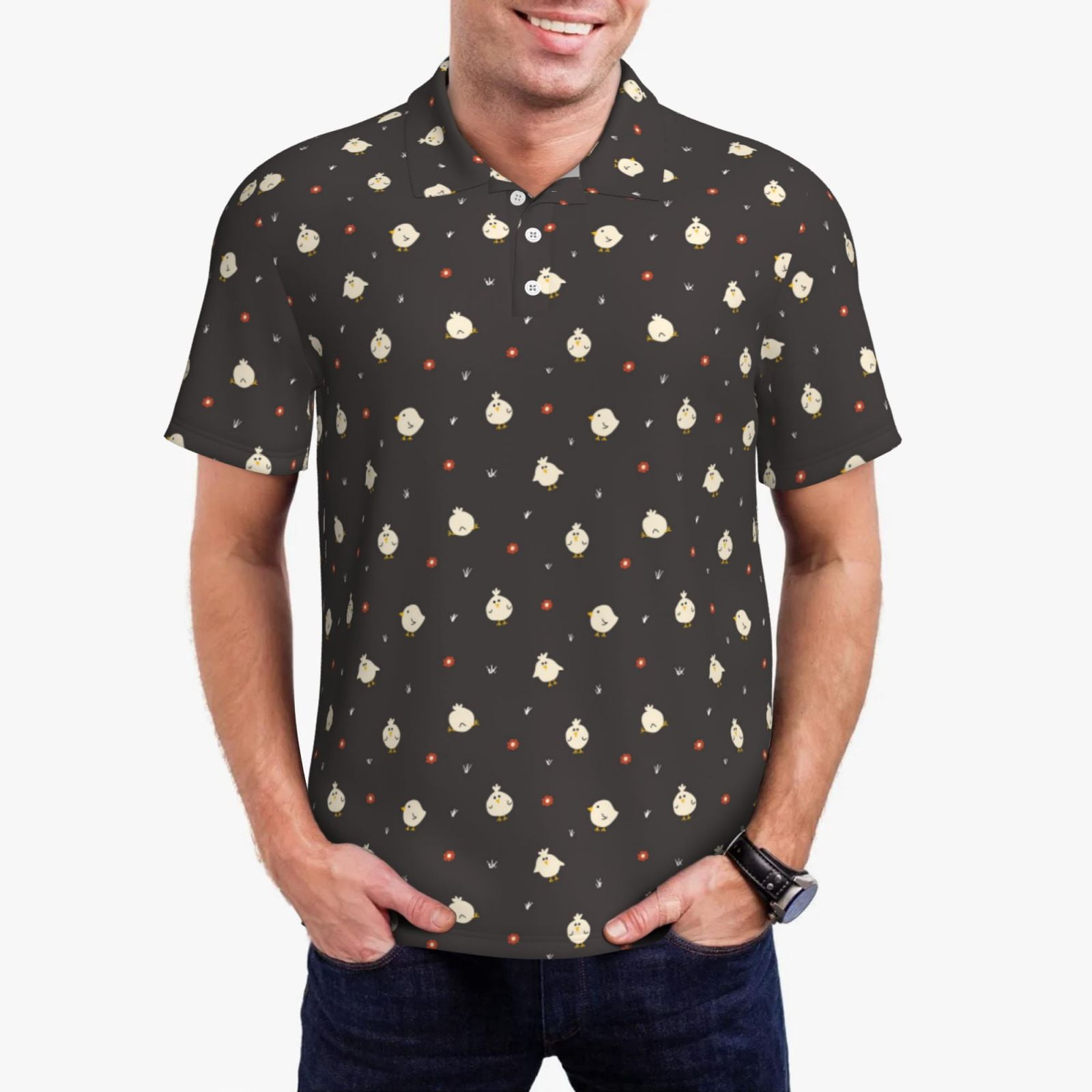 Susaid Funny Chicken Print Men's Short Sleeve Polo Shirt, Golf Shirts ...