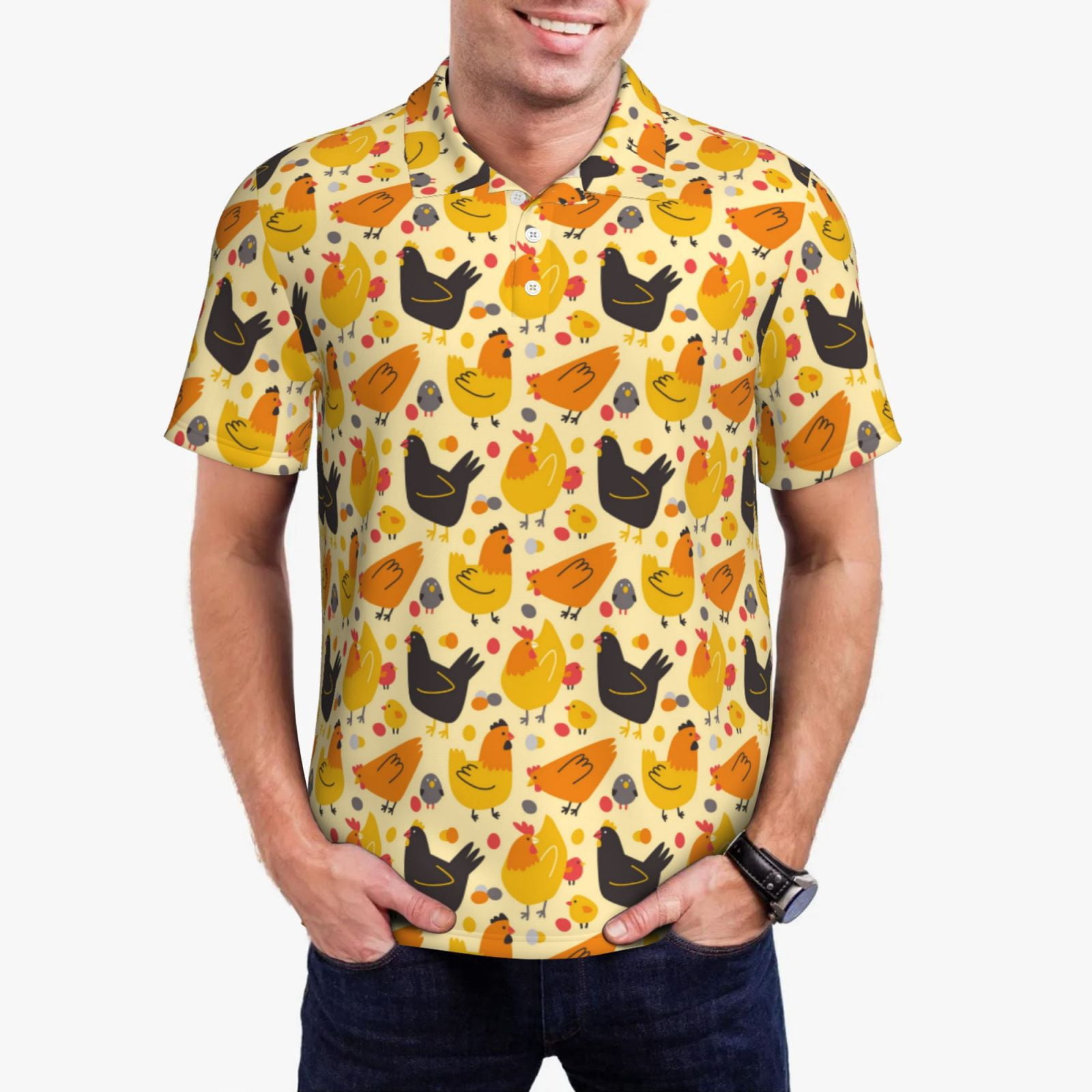 Susaid Funny Chicken Print Men's Short Sleeve Polo Shirt, Golf Shirts ...
