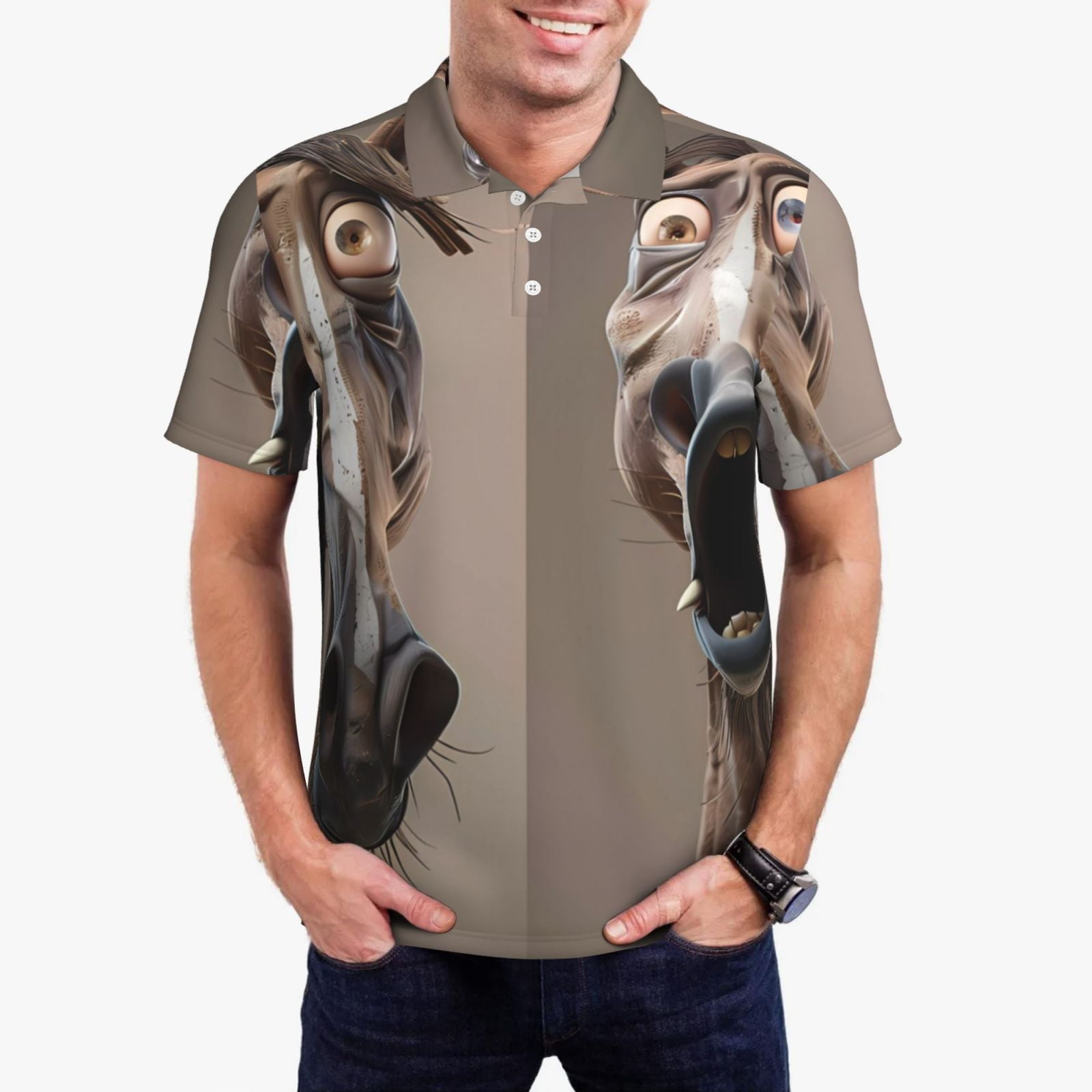 Susaid Funny Horse Faces Expressions Print Men's Short Sleeve Polo ...