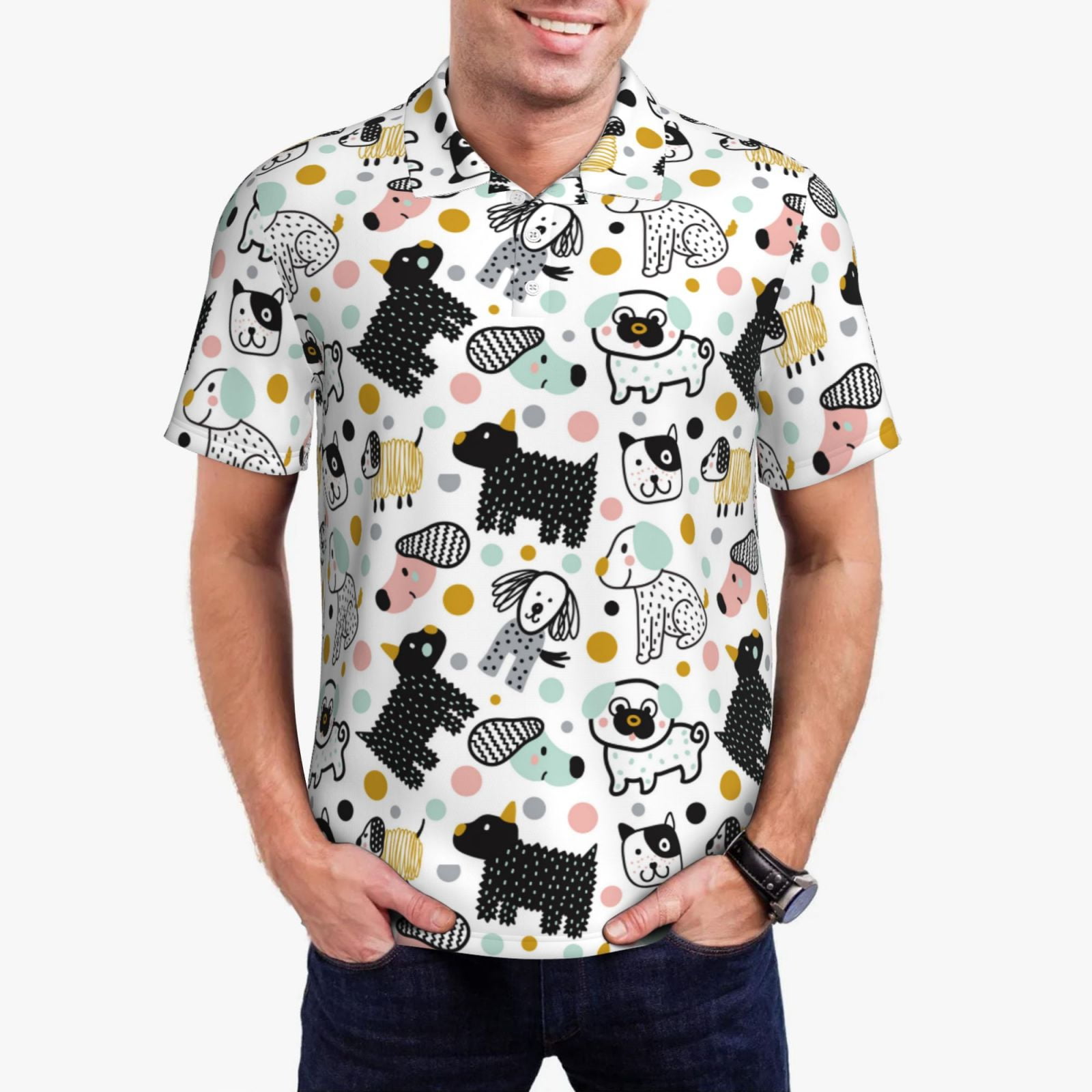 Susaid Funny Puppy Print Men's Short Sleeve Polo Shirt, Golf Shirts for ...