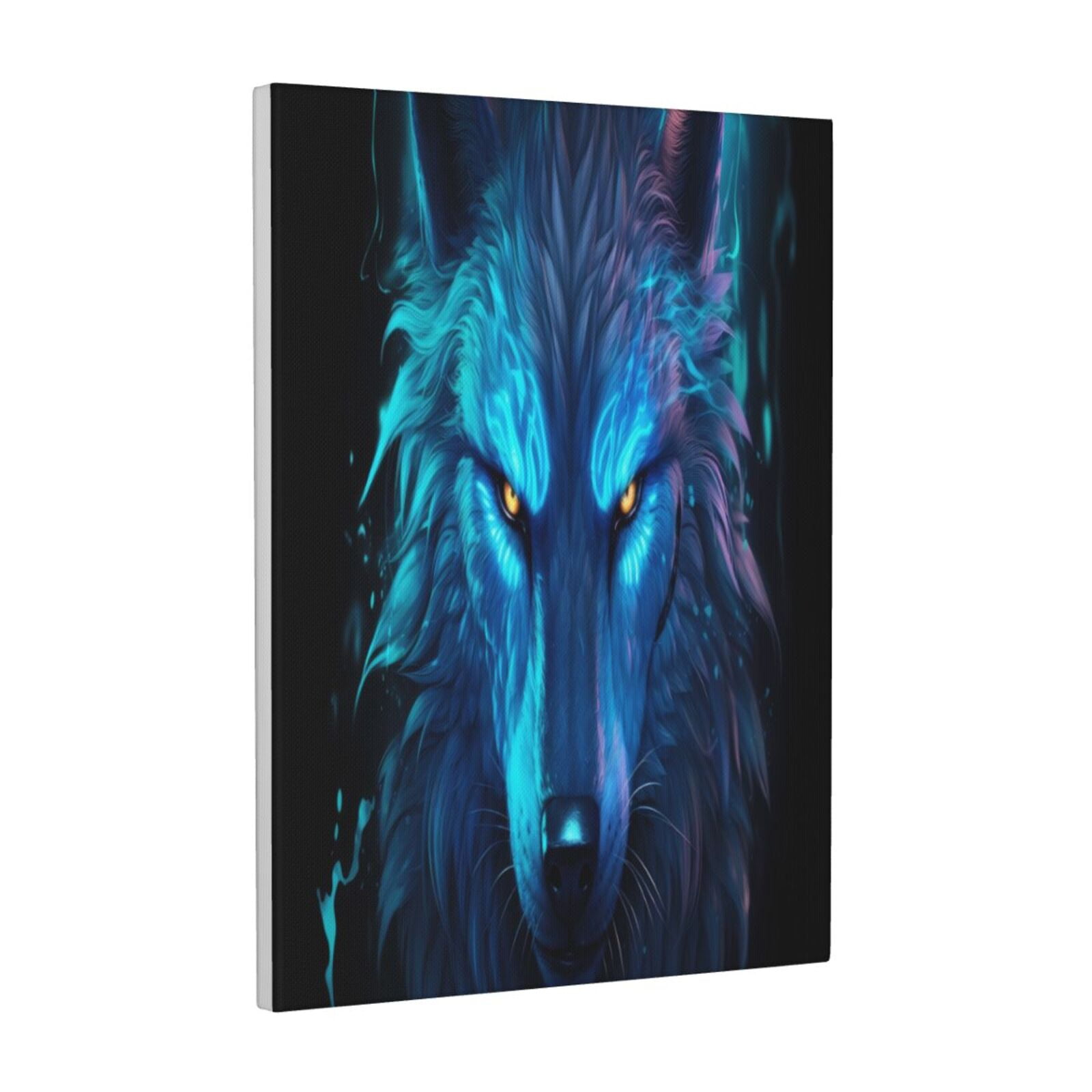 Susaid Futuristic Blue Light Wolf Pattern Vertical Canvas Wall Decor ...