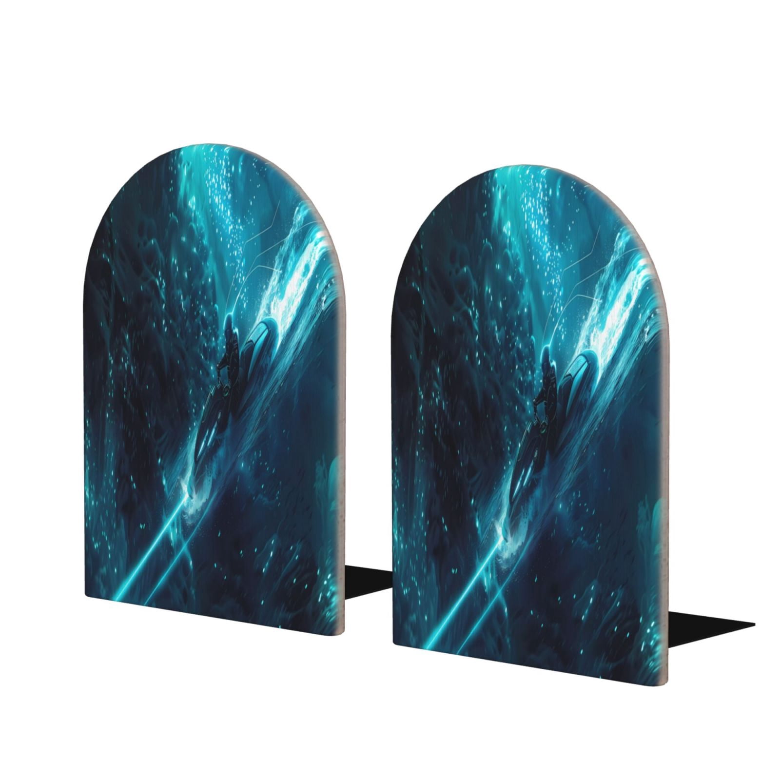 Susaid Futuristic Jet Ski Adventure Print Wooden Bookends Decorative ...