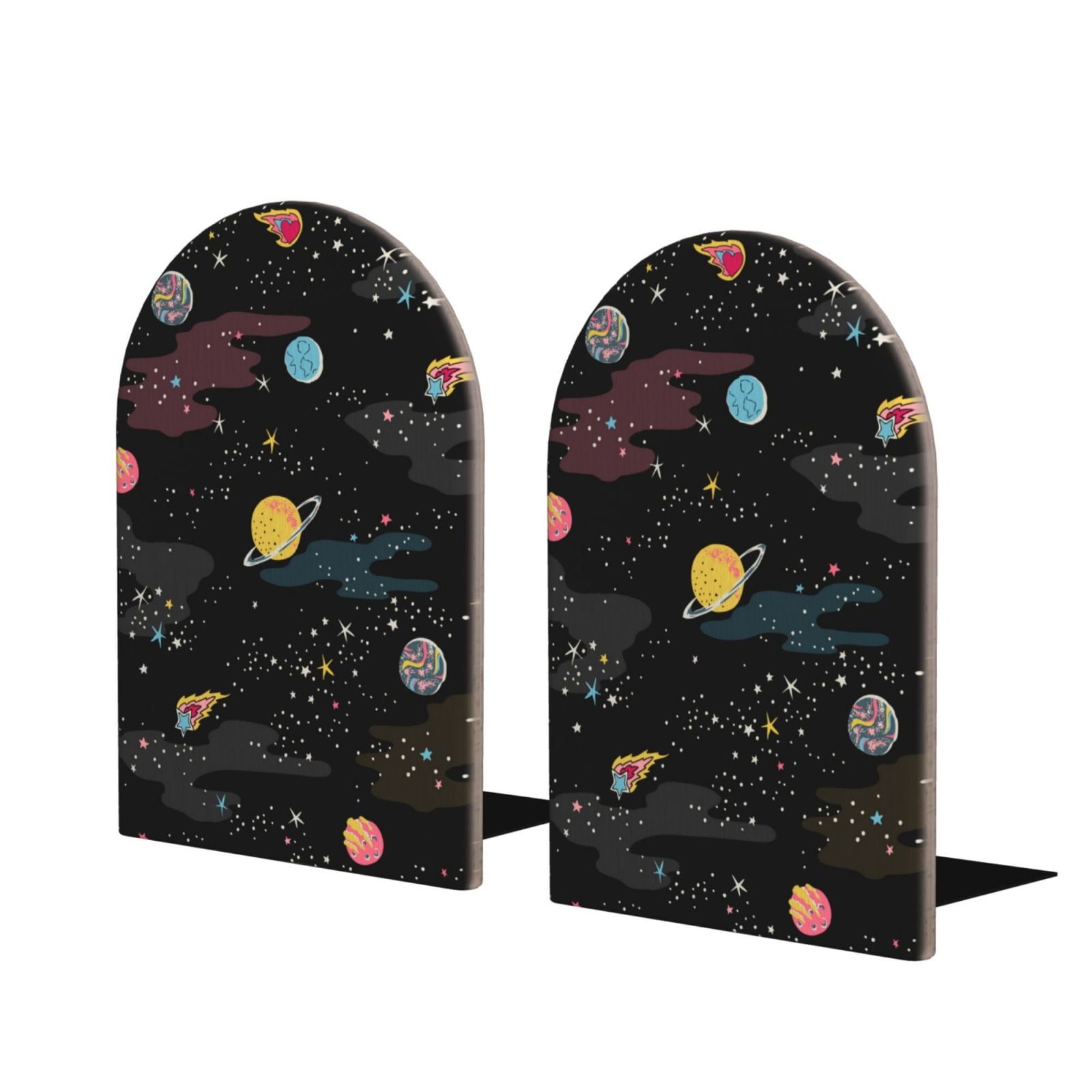 Susaid Galaxy Print Wooden Bookends Decorative Book Ends for Shelves ...
