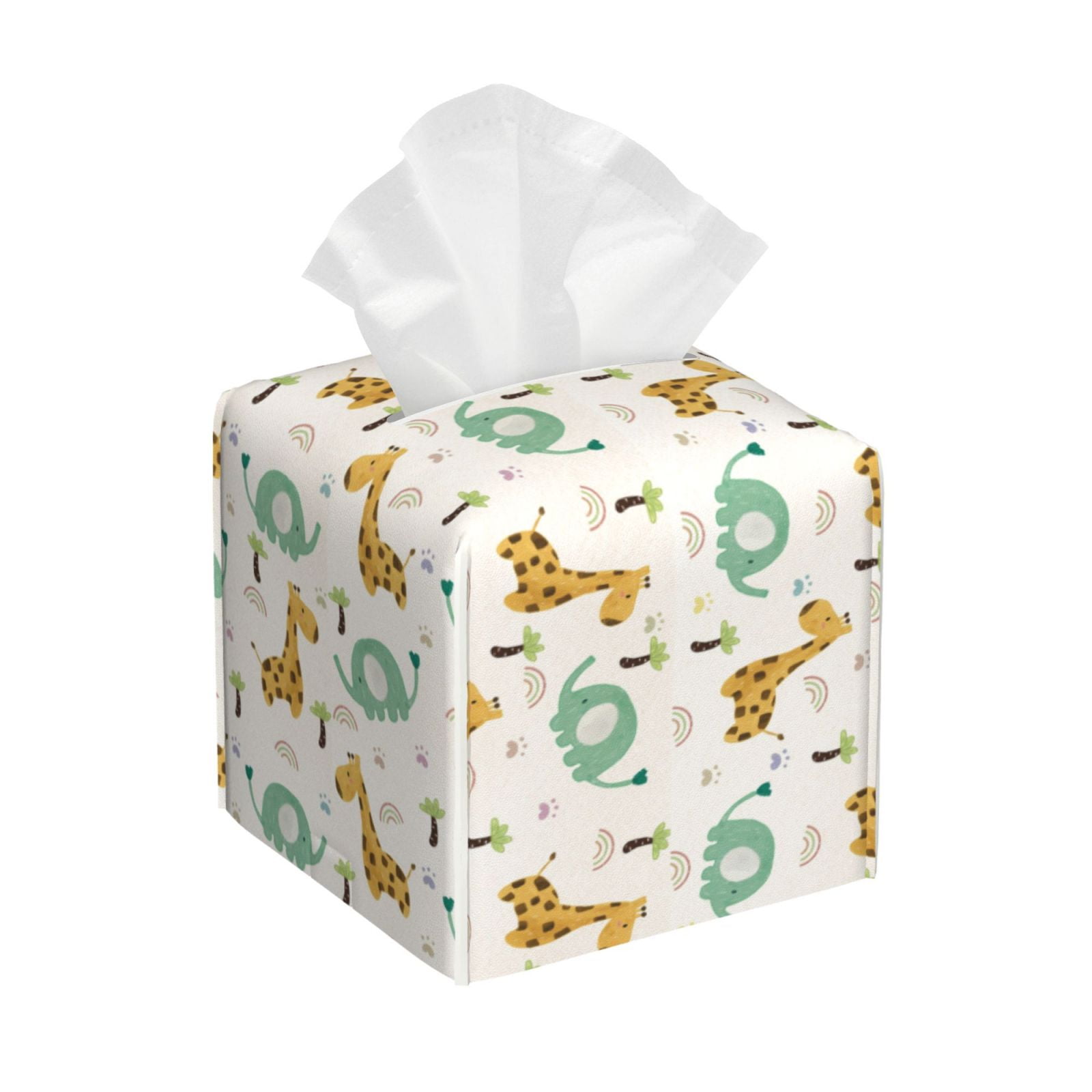 Susaid Giraffe And Elephant Print PU Leather Tissue Box Cover, Square ...