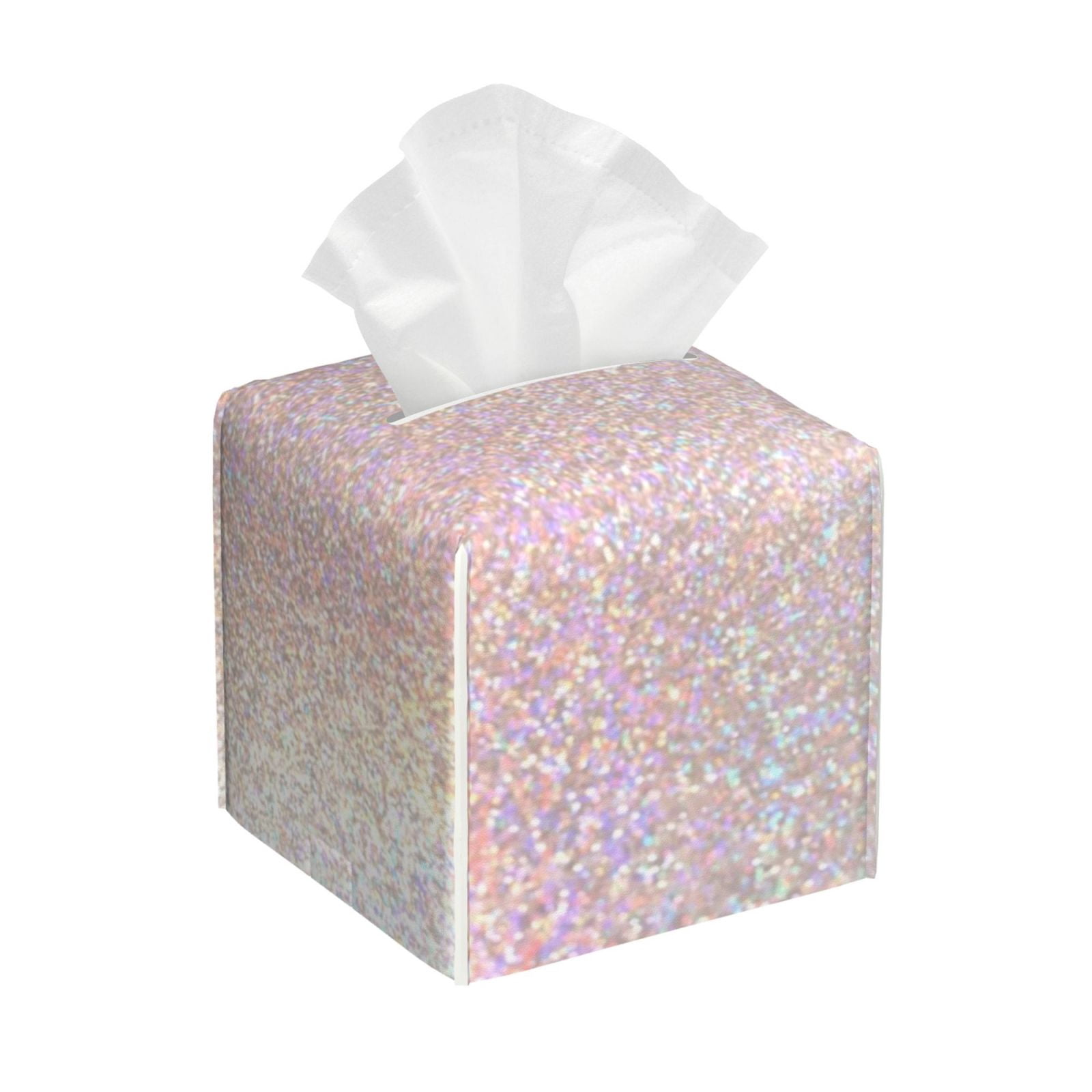 Susaid Glitter Light Pearl Print PU Leather Tissue Box Cover, Square ...