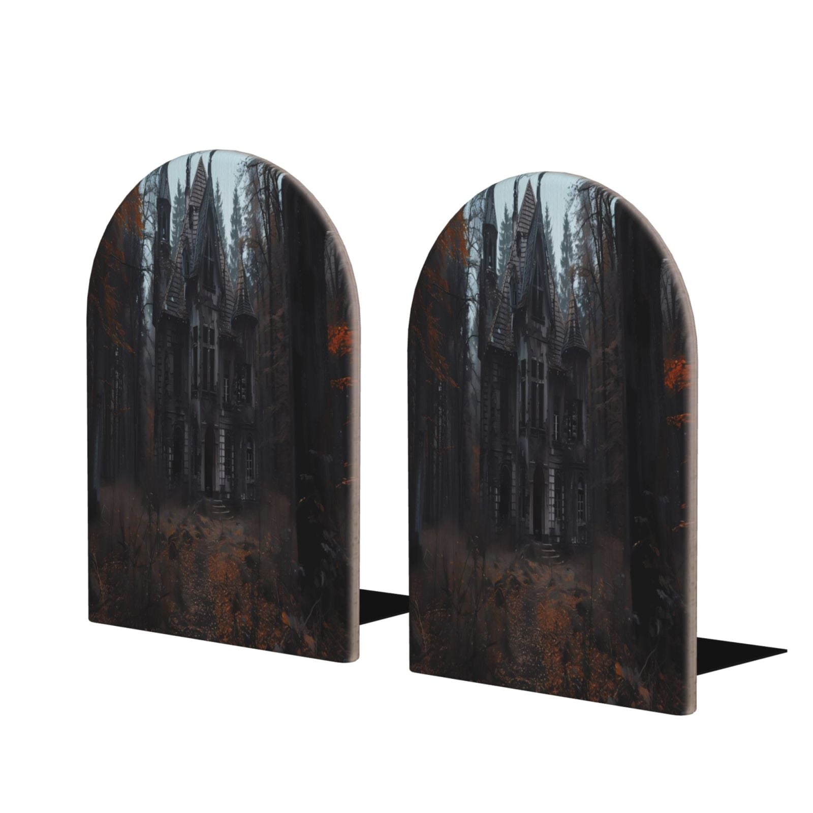 Susaid Gloomy Mansion Forest Scene Print Wooden Bookends Decorative ...
