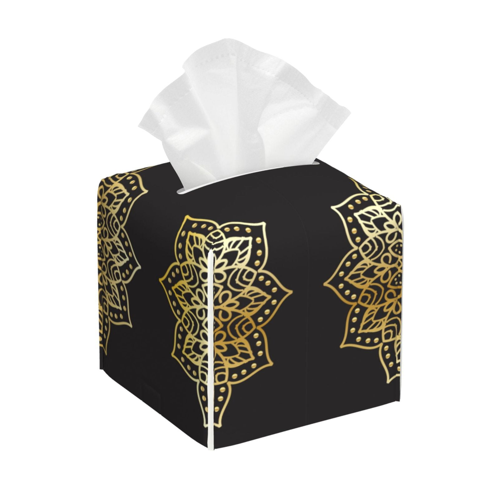 Susaid Gold Mandala Print PU Leather Tissue Box Cover, Square ...