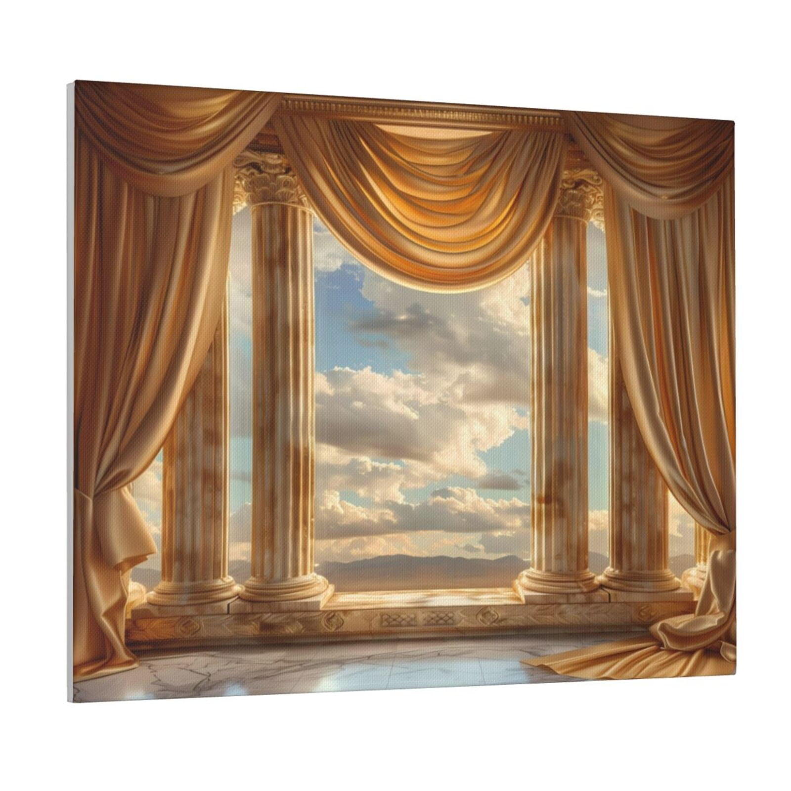 Susaid Golden Drapes Pillars Clouds Pattern Canvas Wall Decor Poster ...