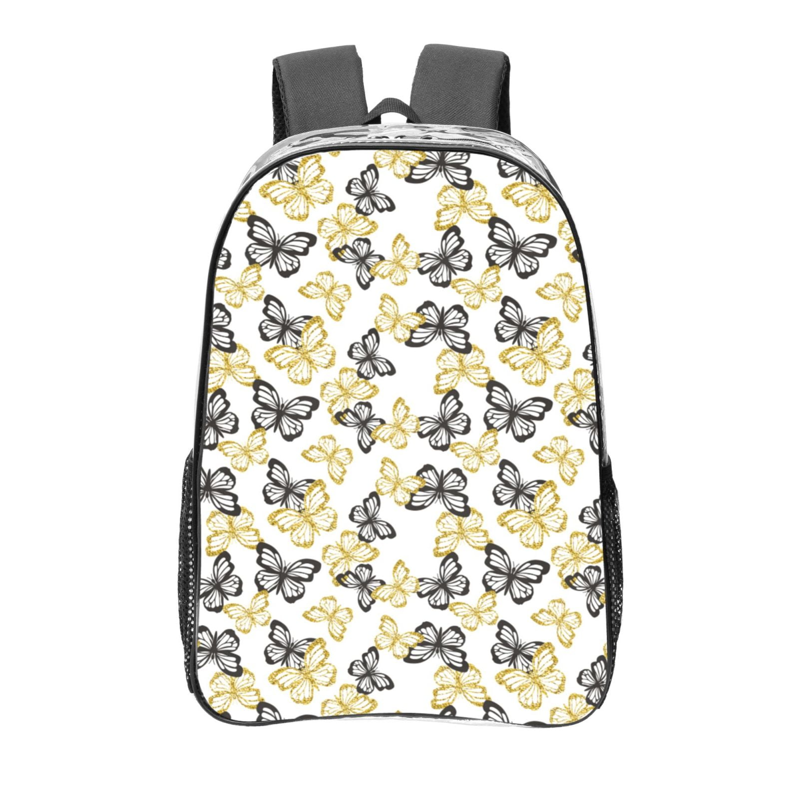 Susaid Golden Glitter Butterflies Print Clear Backpack See Through ...
