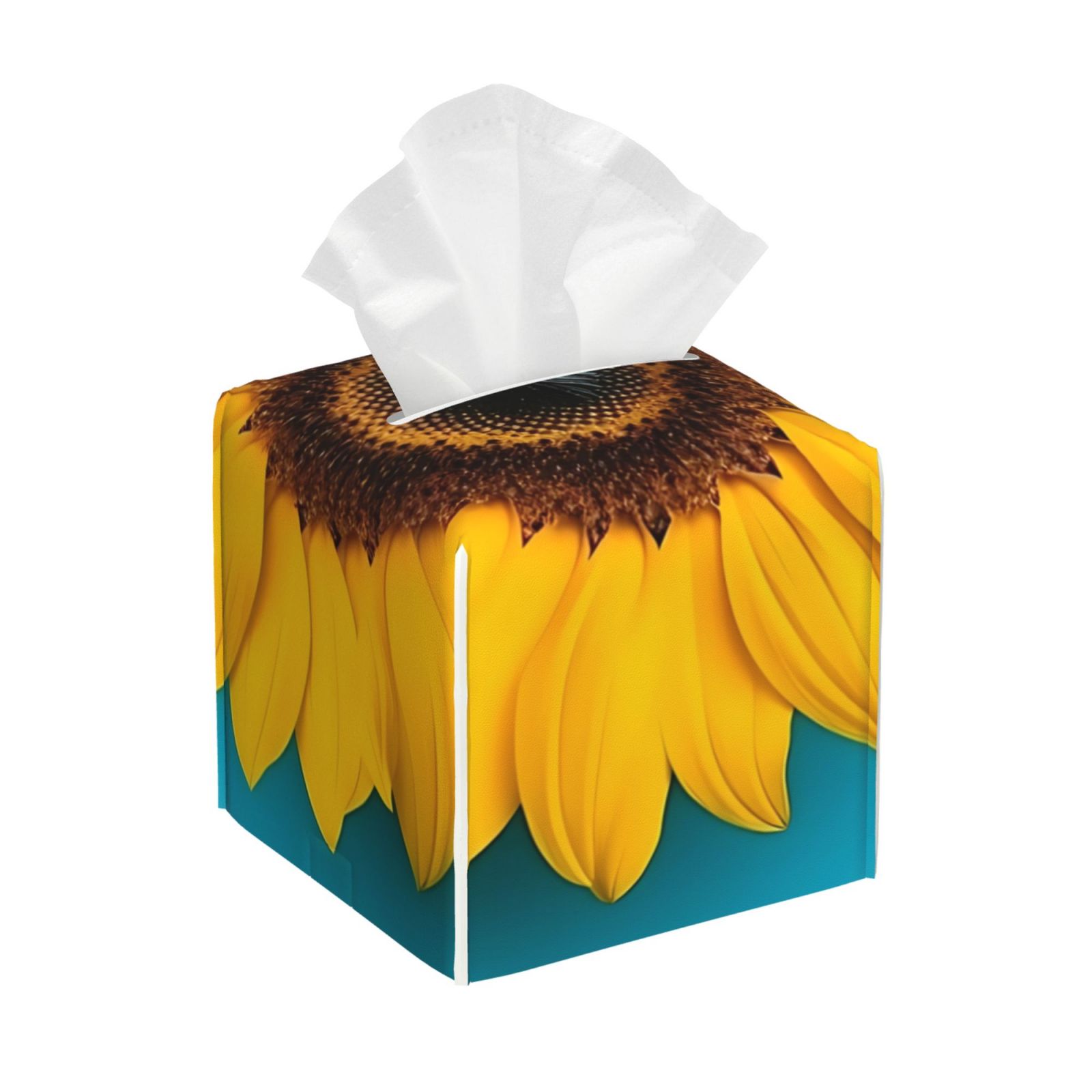 Susaid Golden Sunflower in Blue Print PU Leather Tissue Box Cover ...
