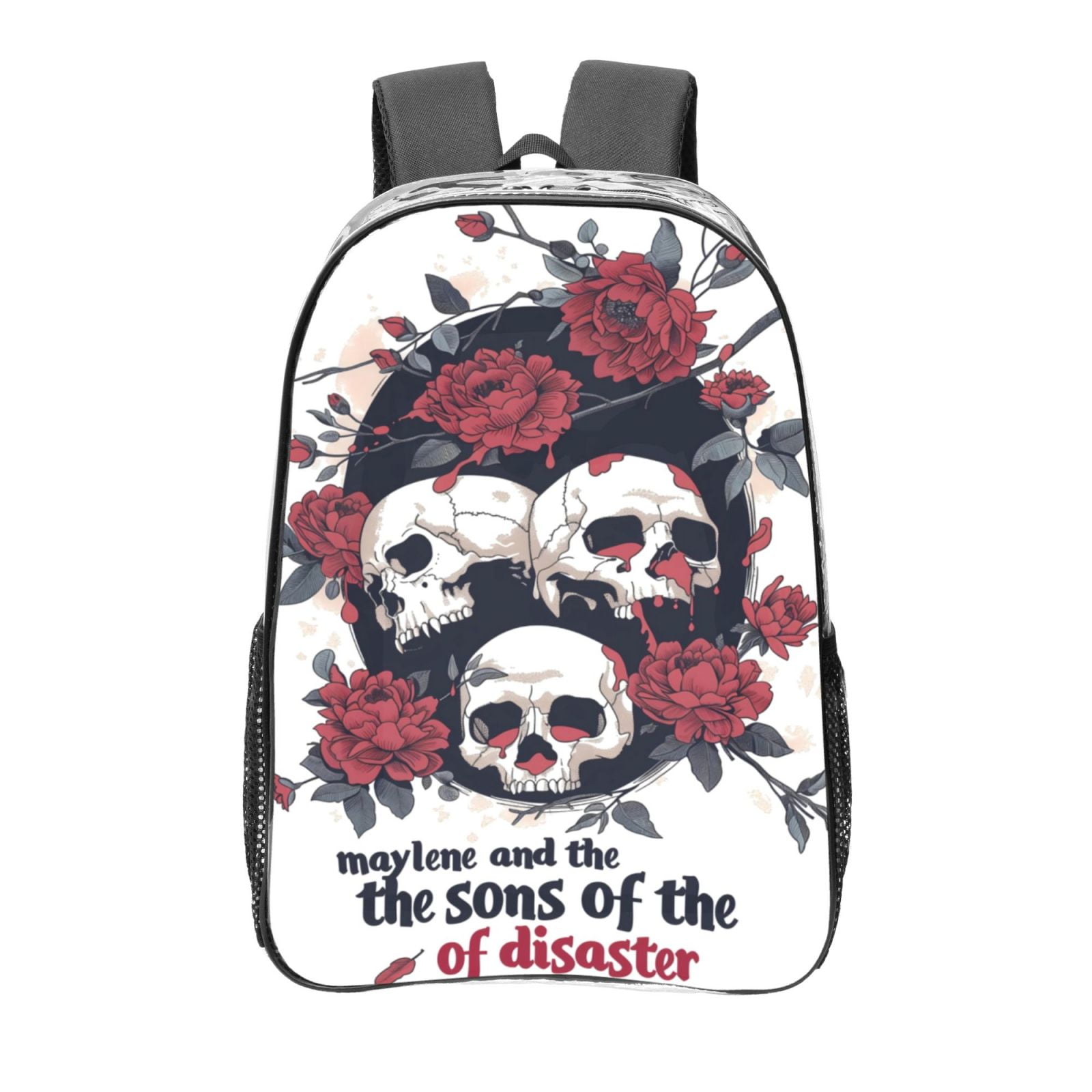 Susaid Gothic Skulls And Roses Print Clear Backpack See Through ...