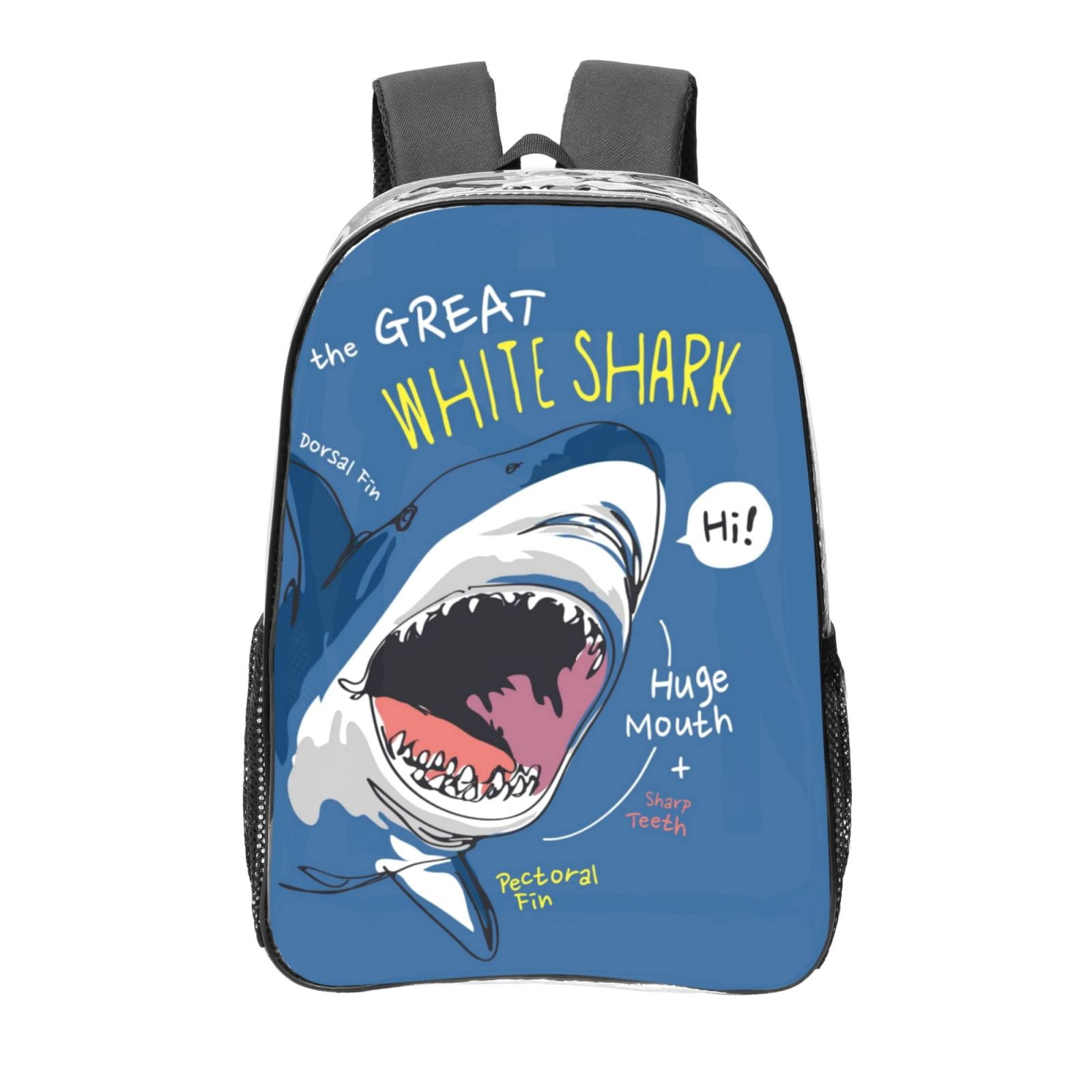 Susaid Great White Shark Print Clear Backpack See Through Transparent ...