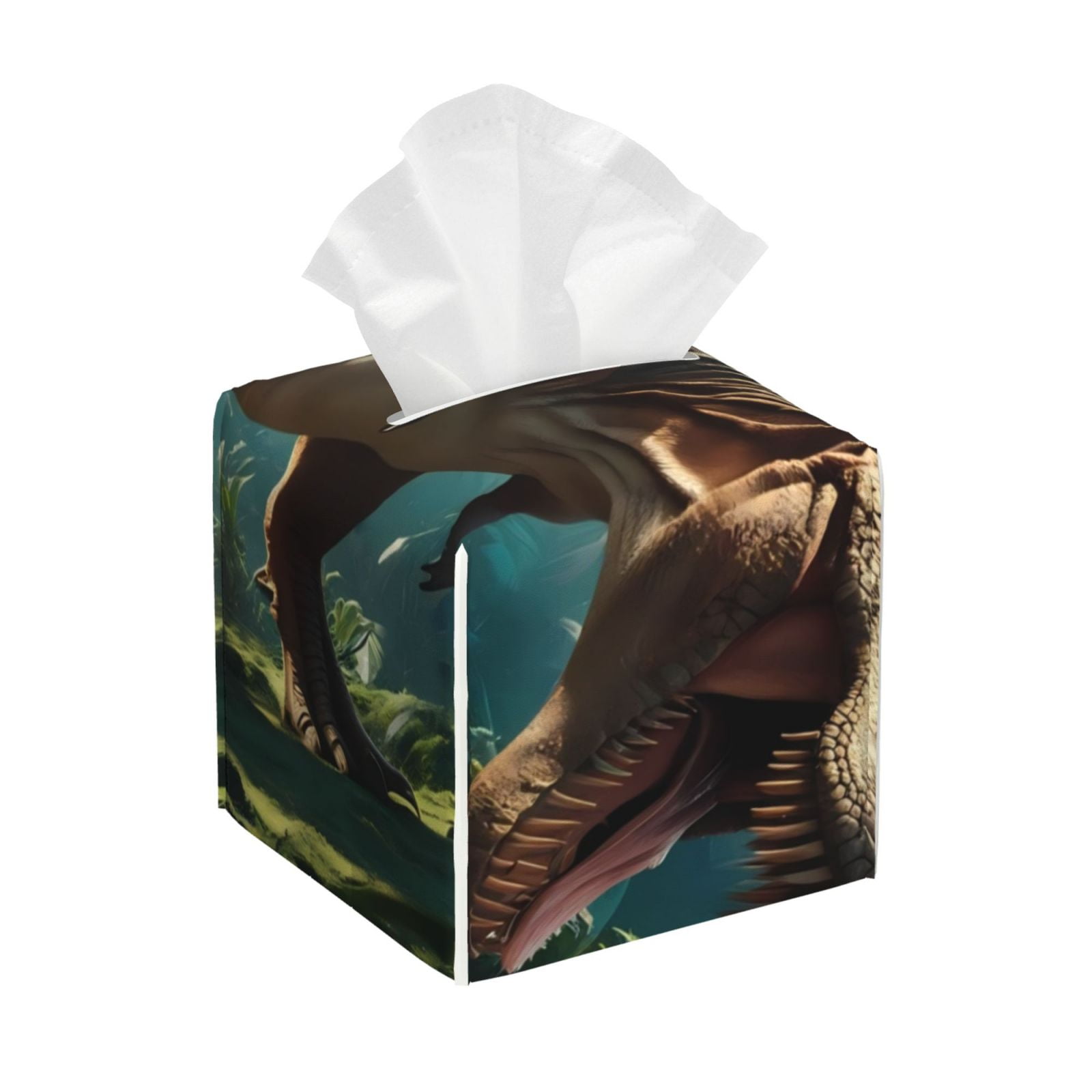 Susaid Green Forest Dinosaur Print PU Leather Tissue Box Cover, Square ...