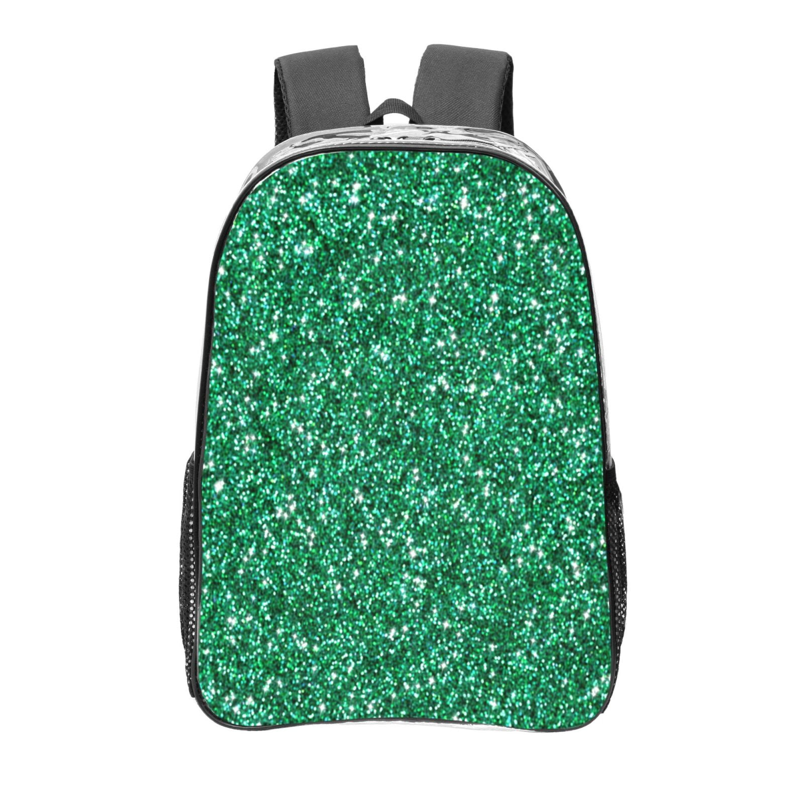 Susaid Green Glitter Print Clear Backpack See Through Transparent Plastic Clear Bookbags for ...