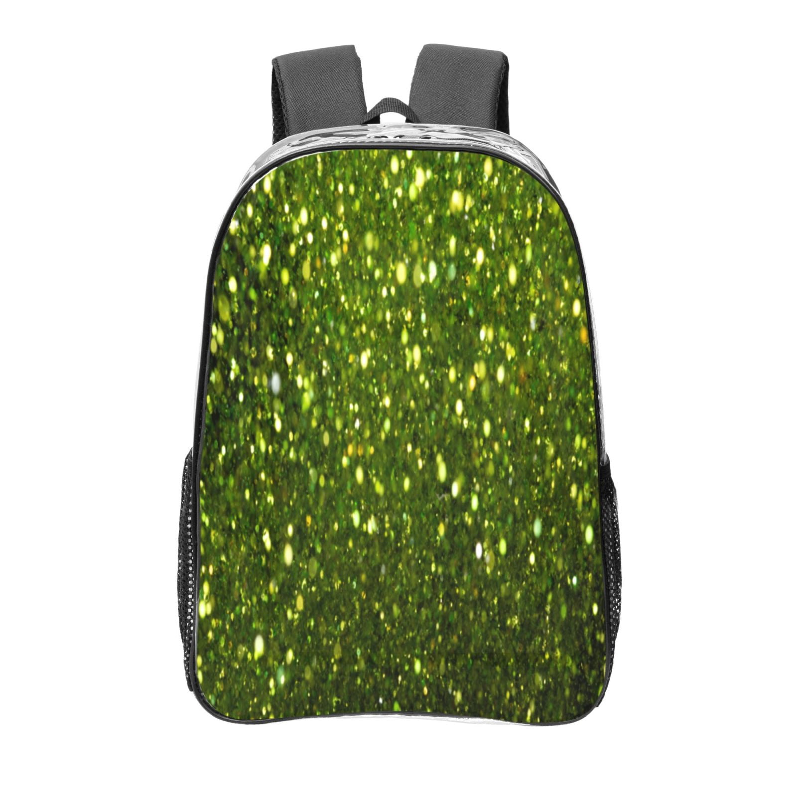 Susaid Green Glitter Sparkle Print Clear Backpack See Through ...