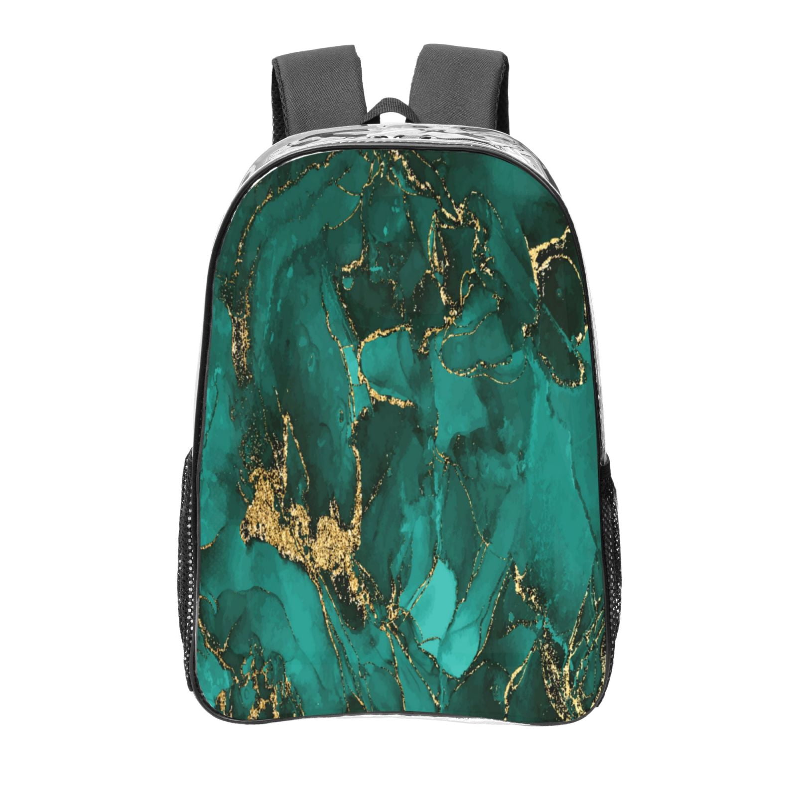 Susaid Green Gold Glitter Print Clear Backpack See Through Transparent ...