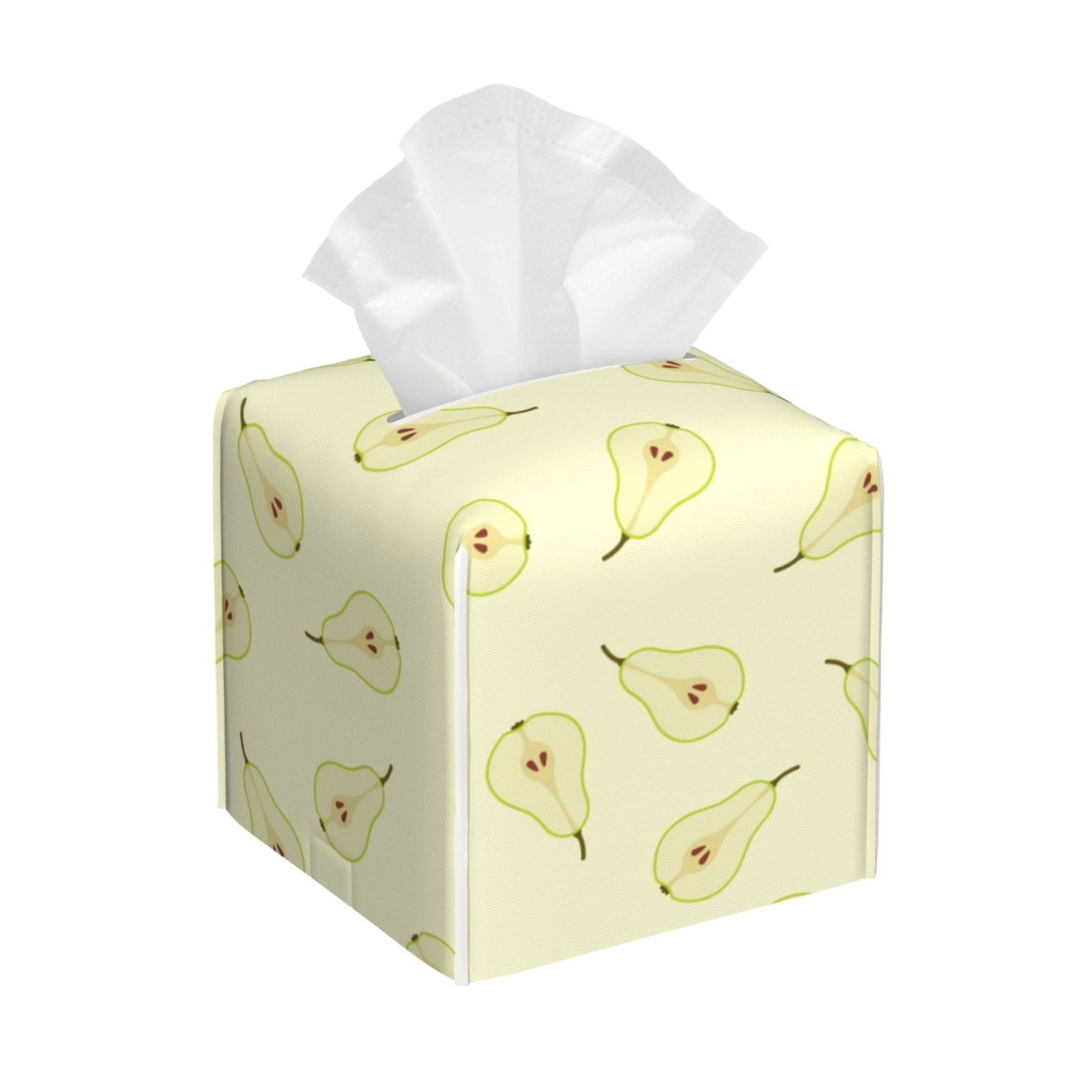 Susaid Green Pears Print PU Leather Tissue Box Cover, Square Decorative ...