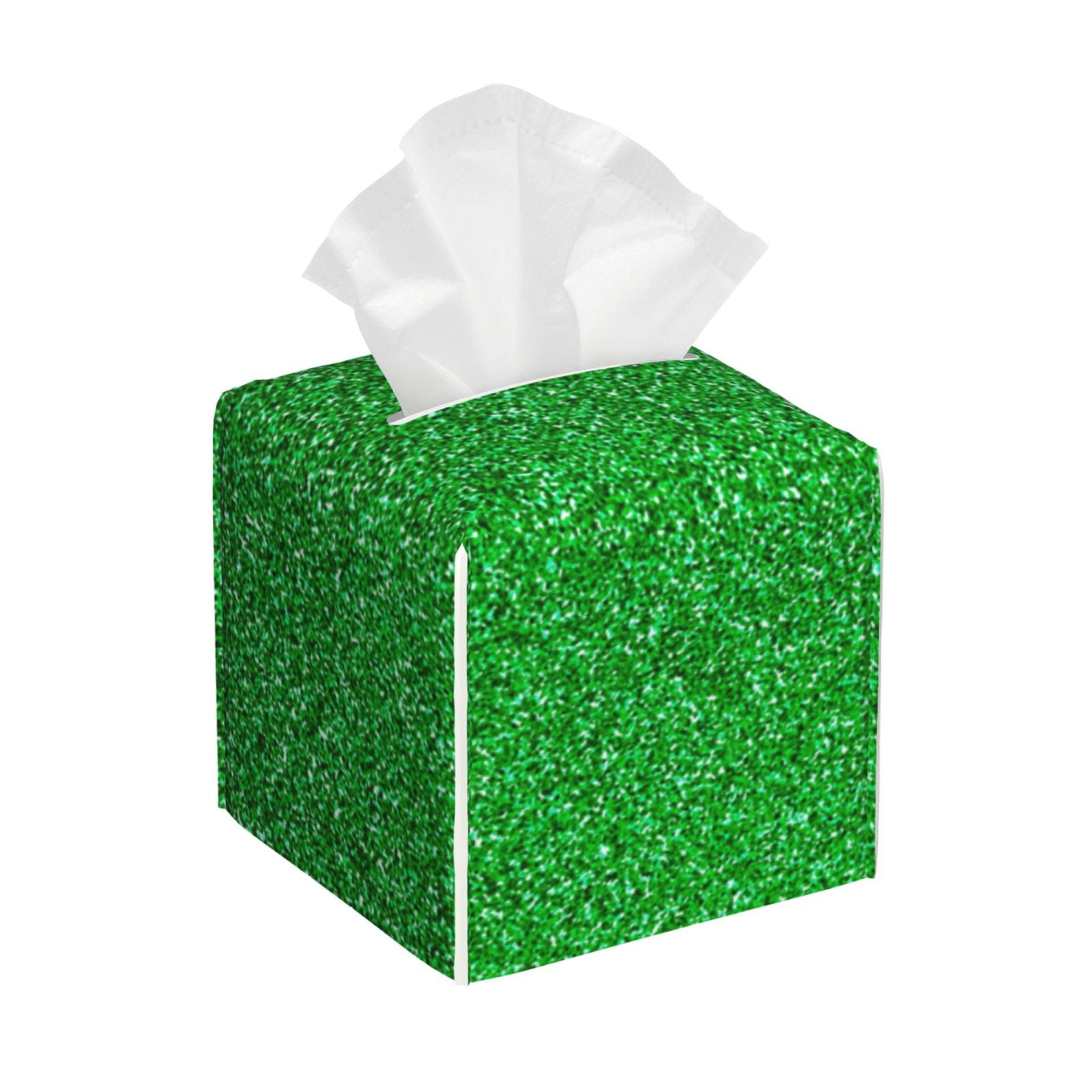 Susaid Green Sparkling Shiny Print PU Leather Tissue Box Cover, Square ...