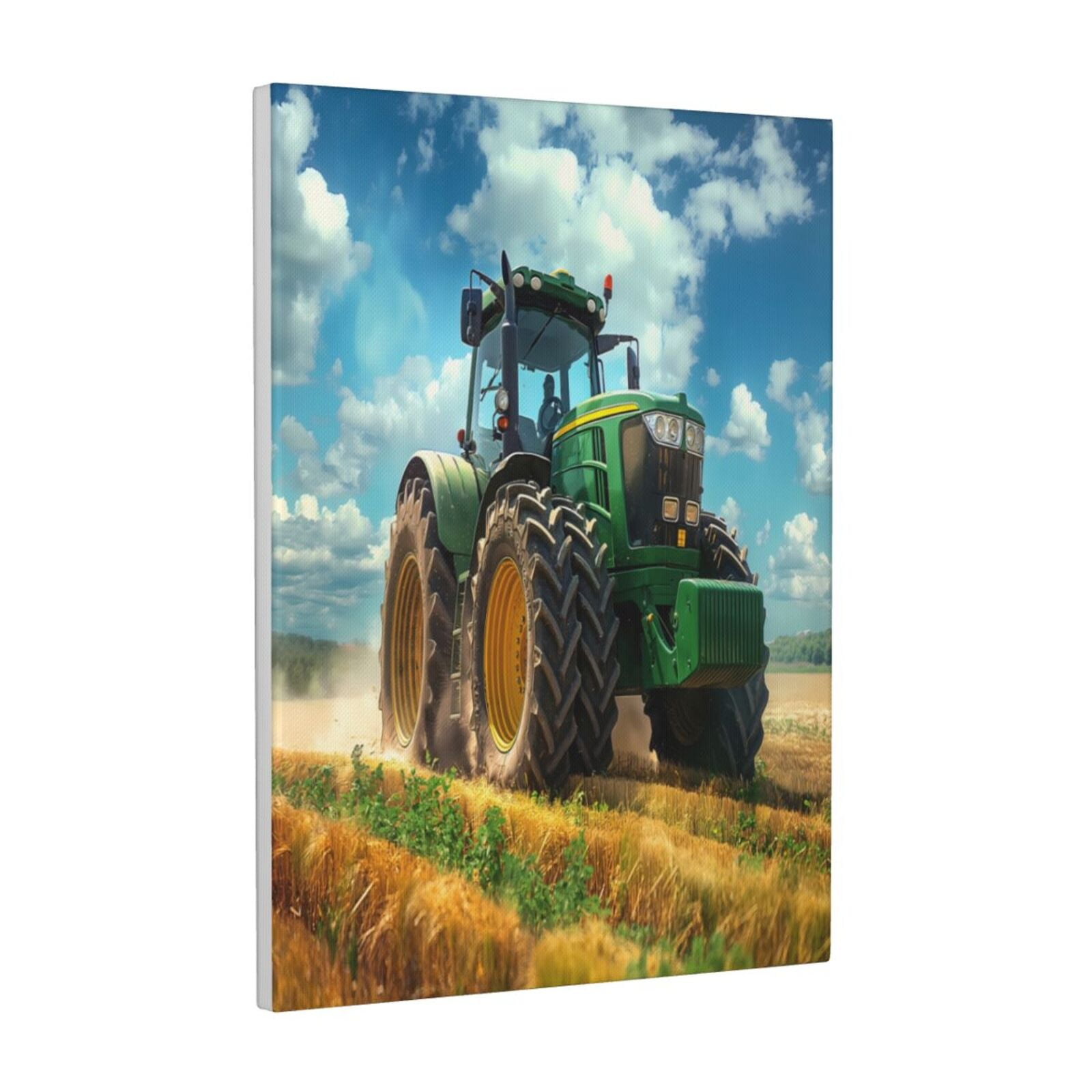 Susaid Green Tractor Field Pattern Vertical Canvas Wall Decor 12x16in ...