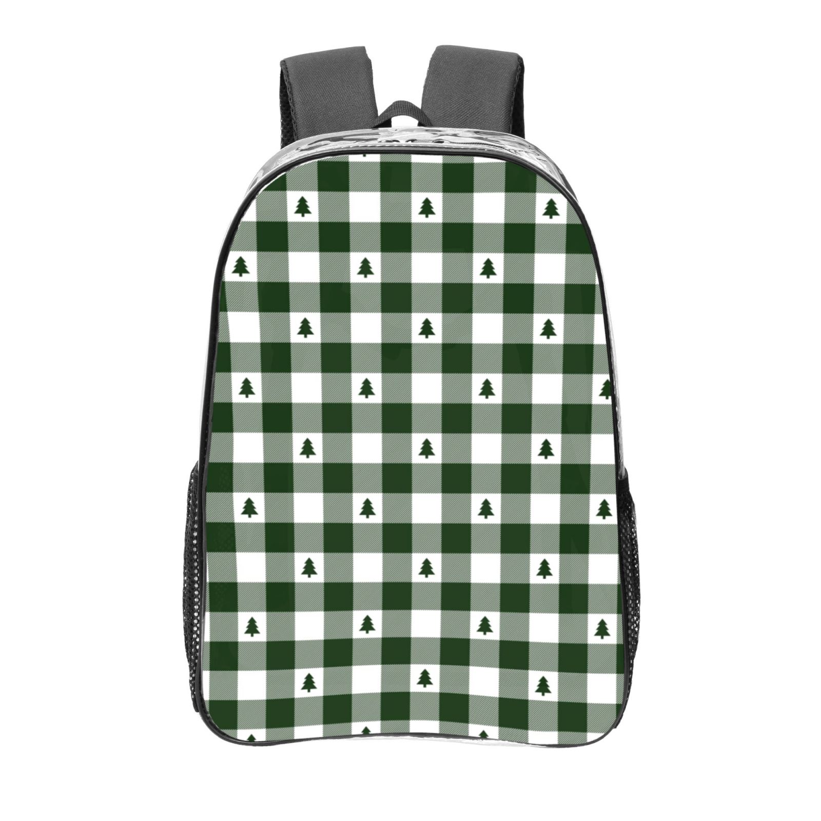Susaid Green White Christmas Tree Lumberjack Plaid Print Clear Backpack ...