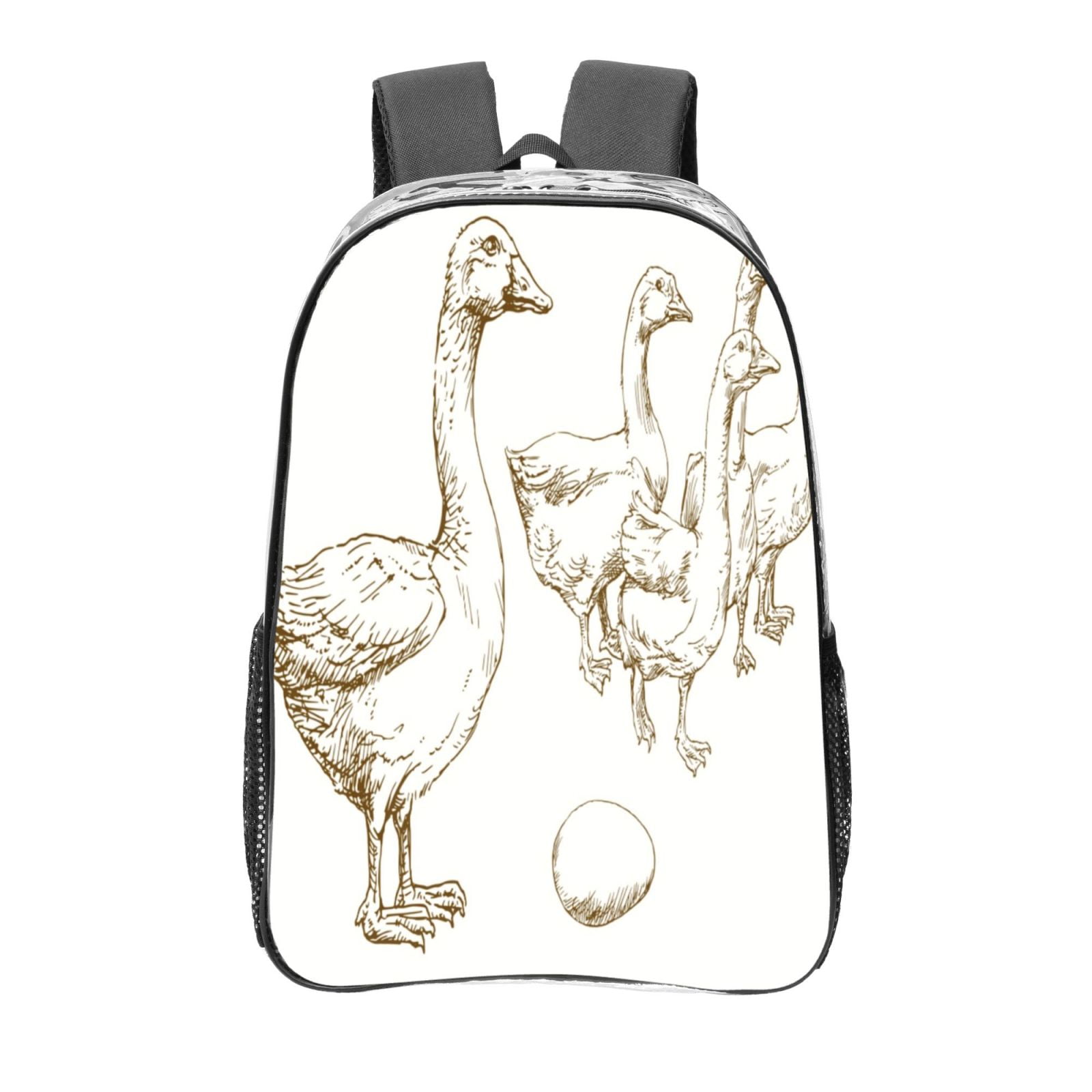 Susaid Hand Drawn Goose Print Clear Backpack See Through Transparent ...