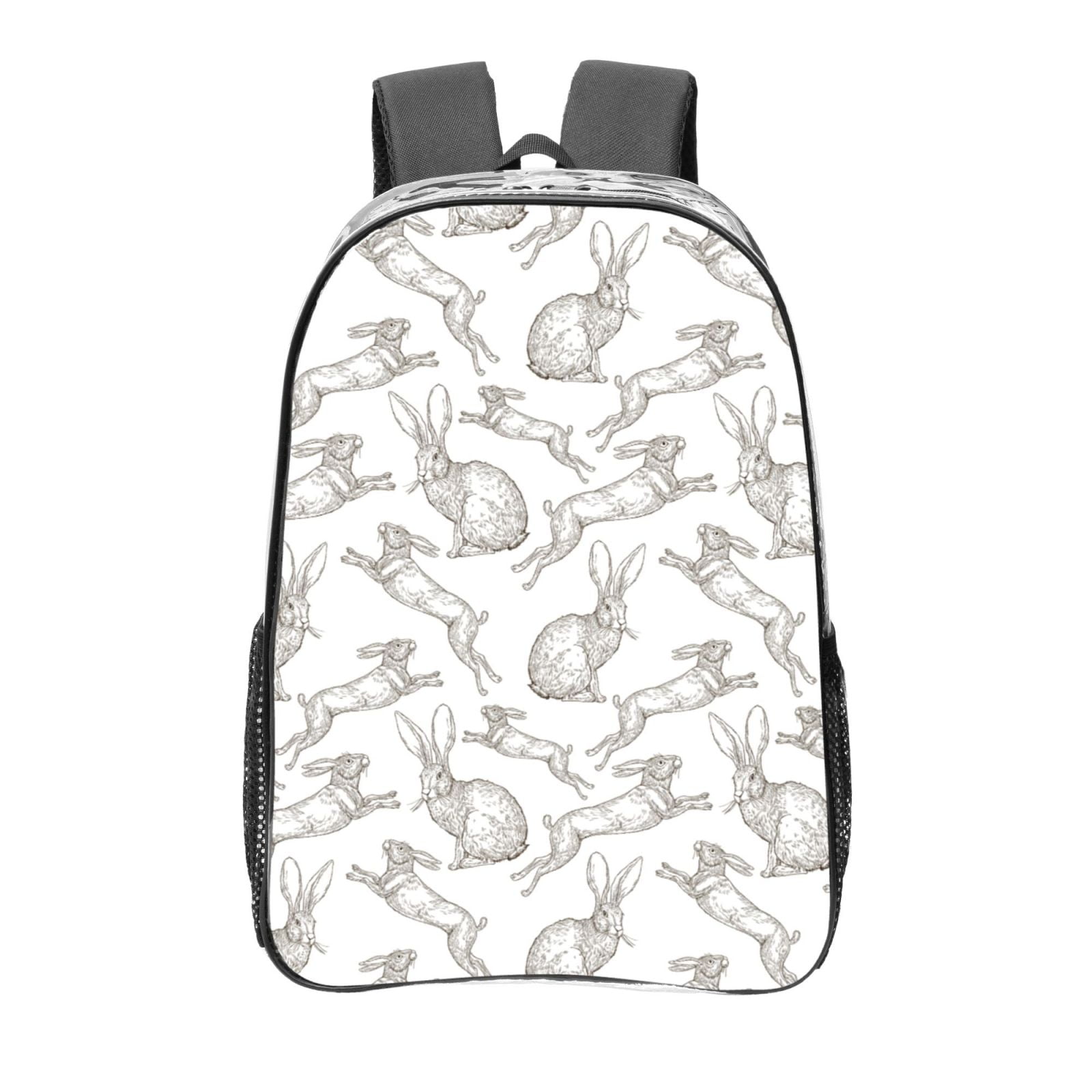 Susaid Hand Drawn Rabbit Print Clear Backpack See Through Transparent ...