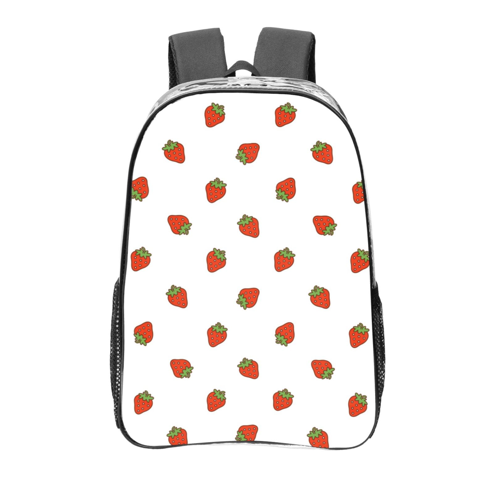 Susaid Hand Drawn Strawberry Print Clear Backpack See Through ...