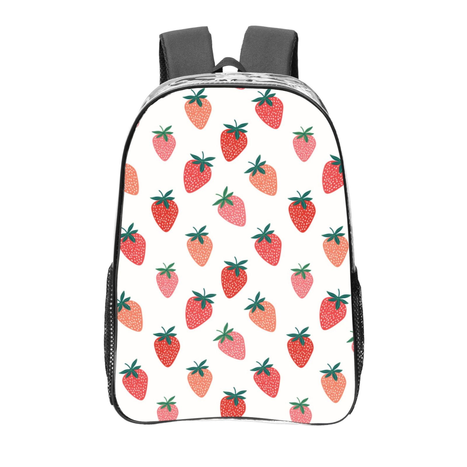 Susaid Hand Drawn Strawberry Print Clear Backpack See Through ...