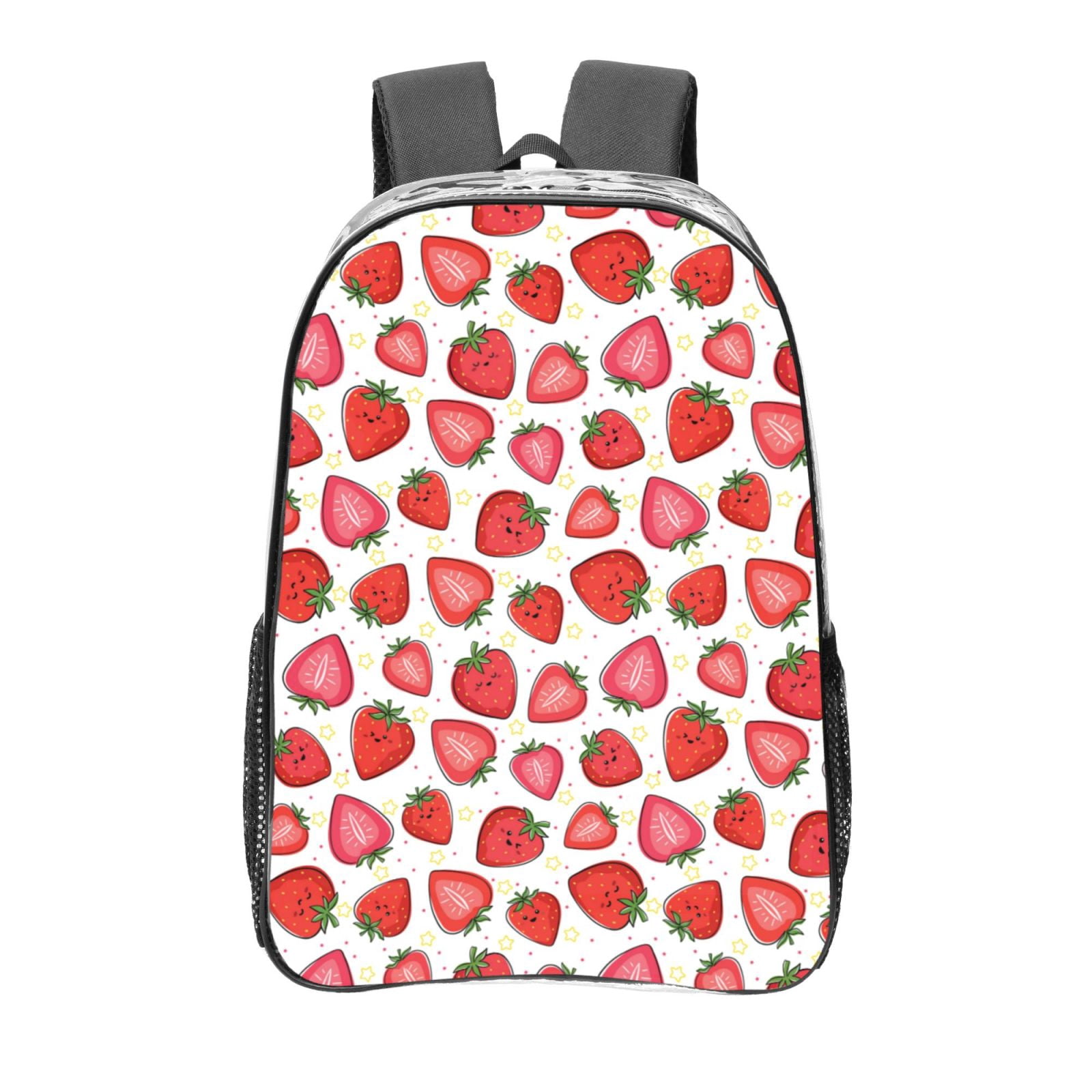 Susaid Hand Drawn Strawberry Print Clear Backpack See Through ...