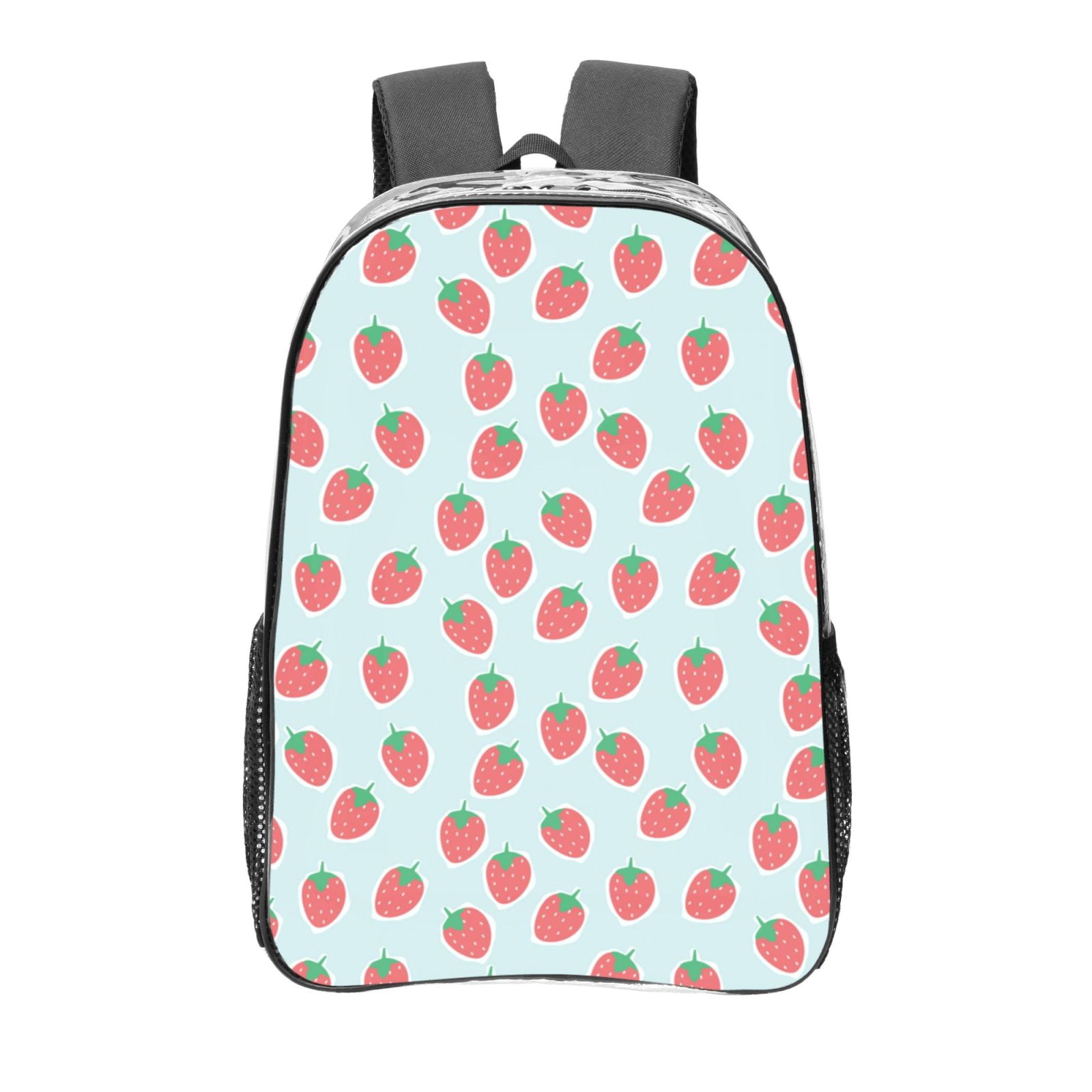 Susaid Hand Drawn Strawberry Print Clear Backpack See Through ...