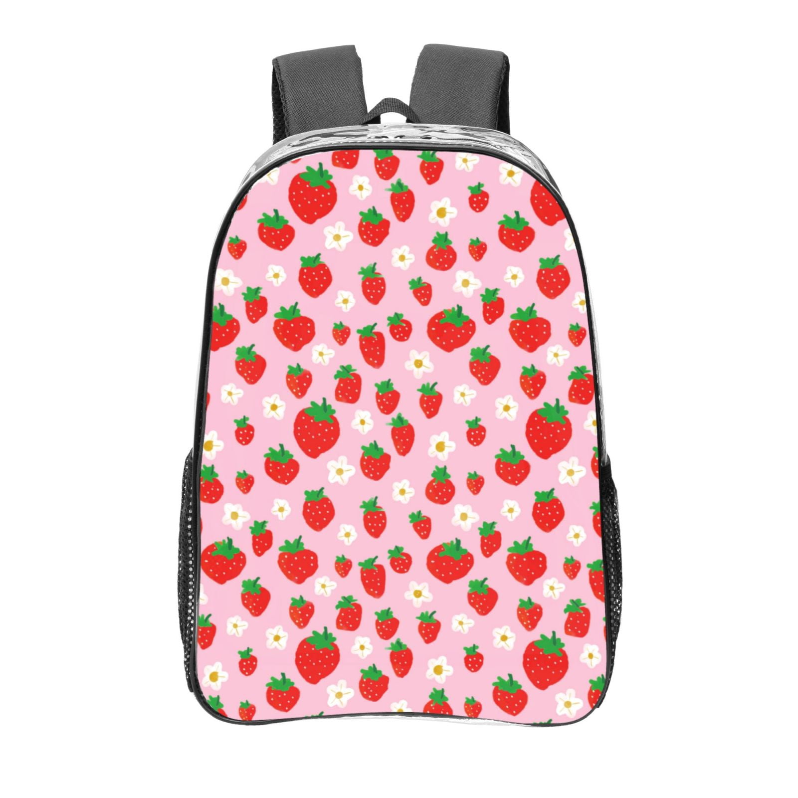 Susaid Hand Drawn Strawberry Print Clear Backpack See Through ...