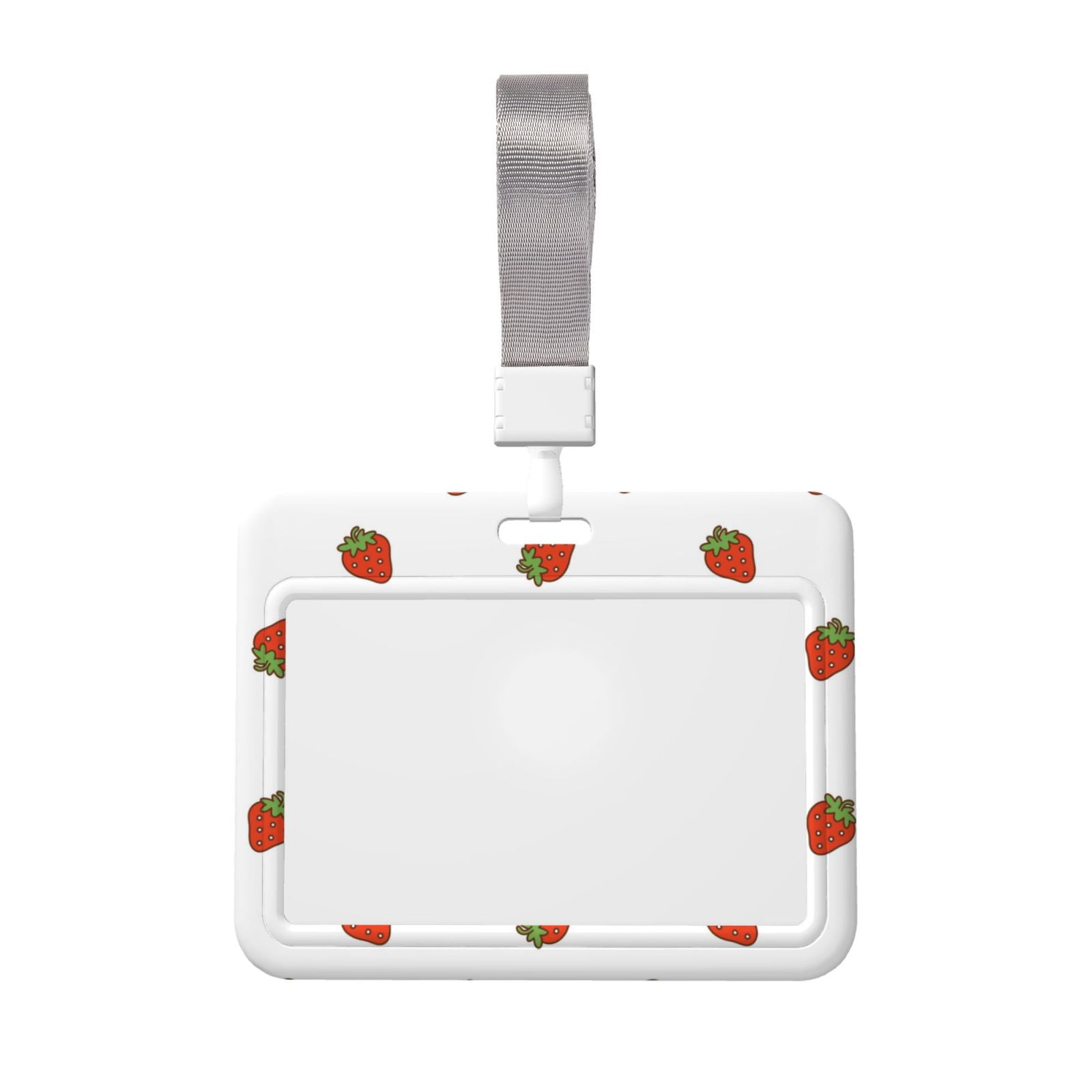 Susaid Hand Drawn Strawberry Print ID Badge Holder with Double-Sided ...
