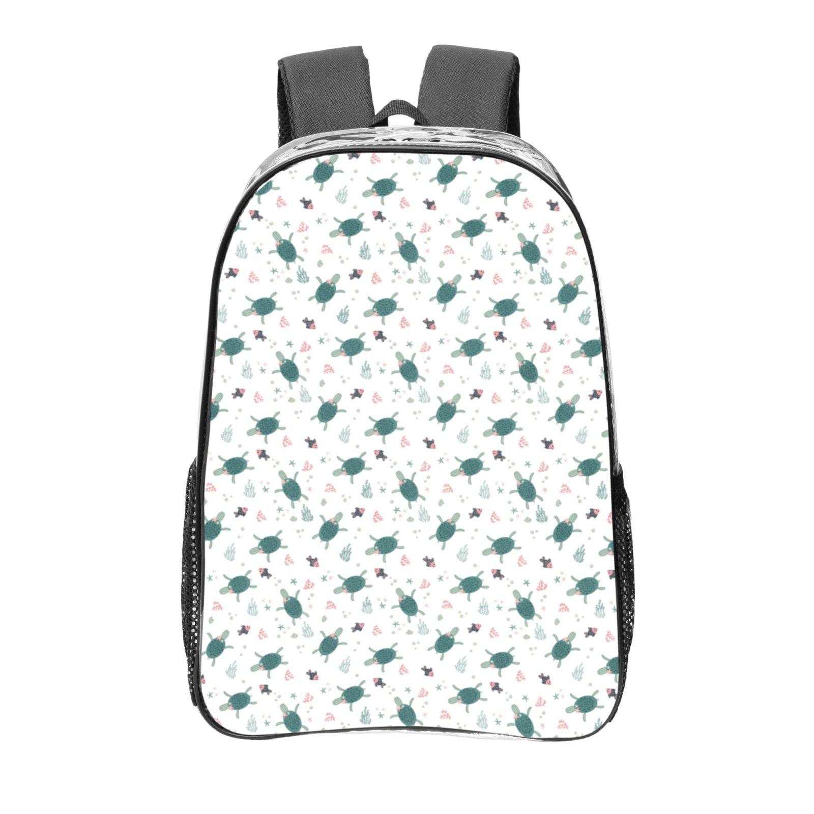 Susaid Hand Drawn Turtle Print Clear Backpack See Through Transparent ...