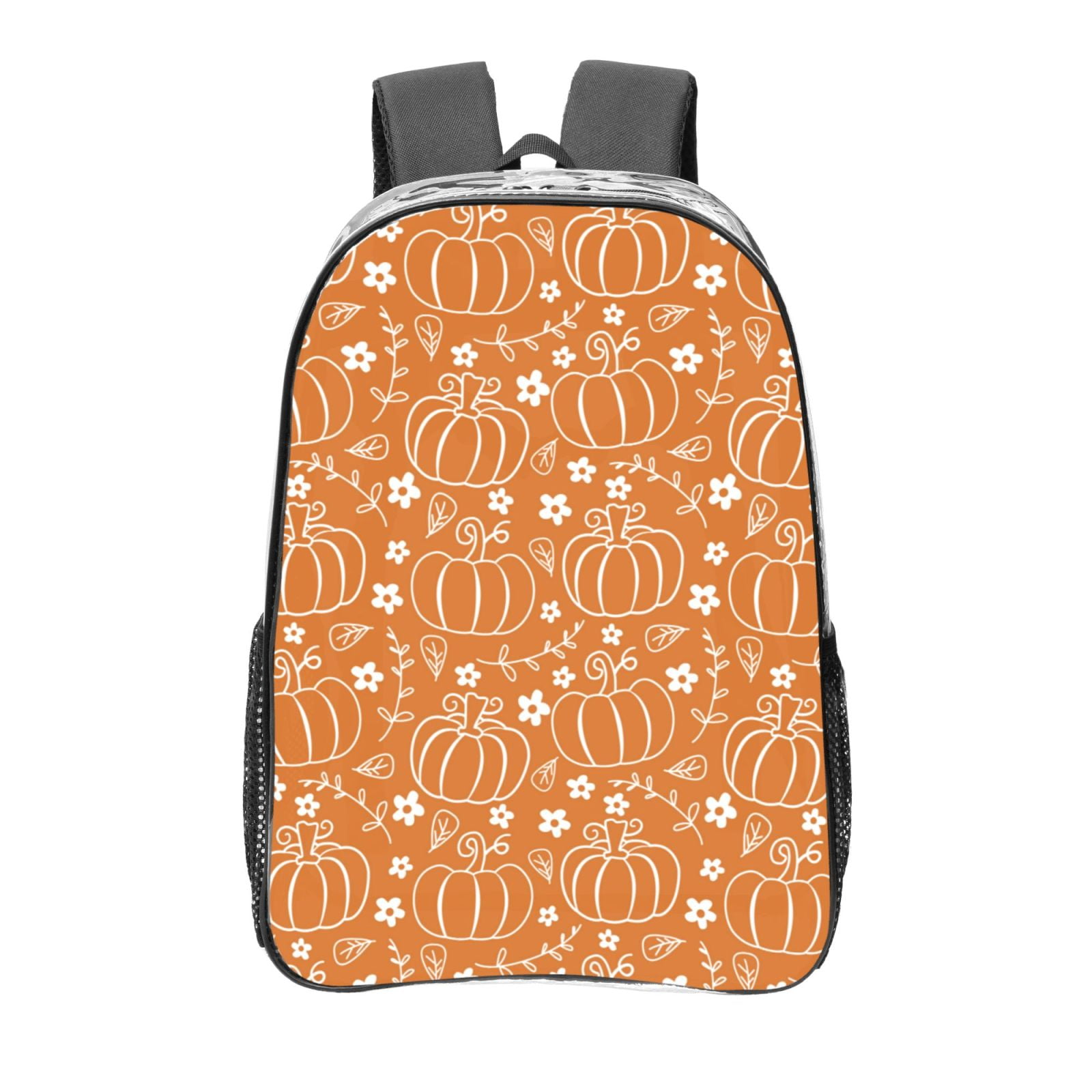 Susaid Hand-drawn Pumpkin with Flowers Print Clear Backpack See Through ...
