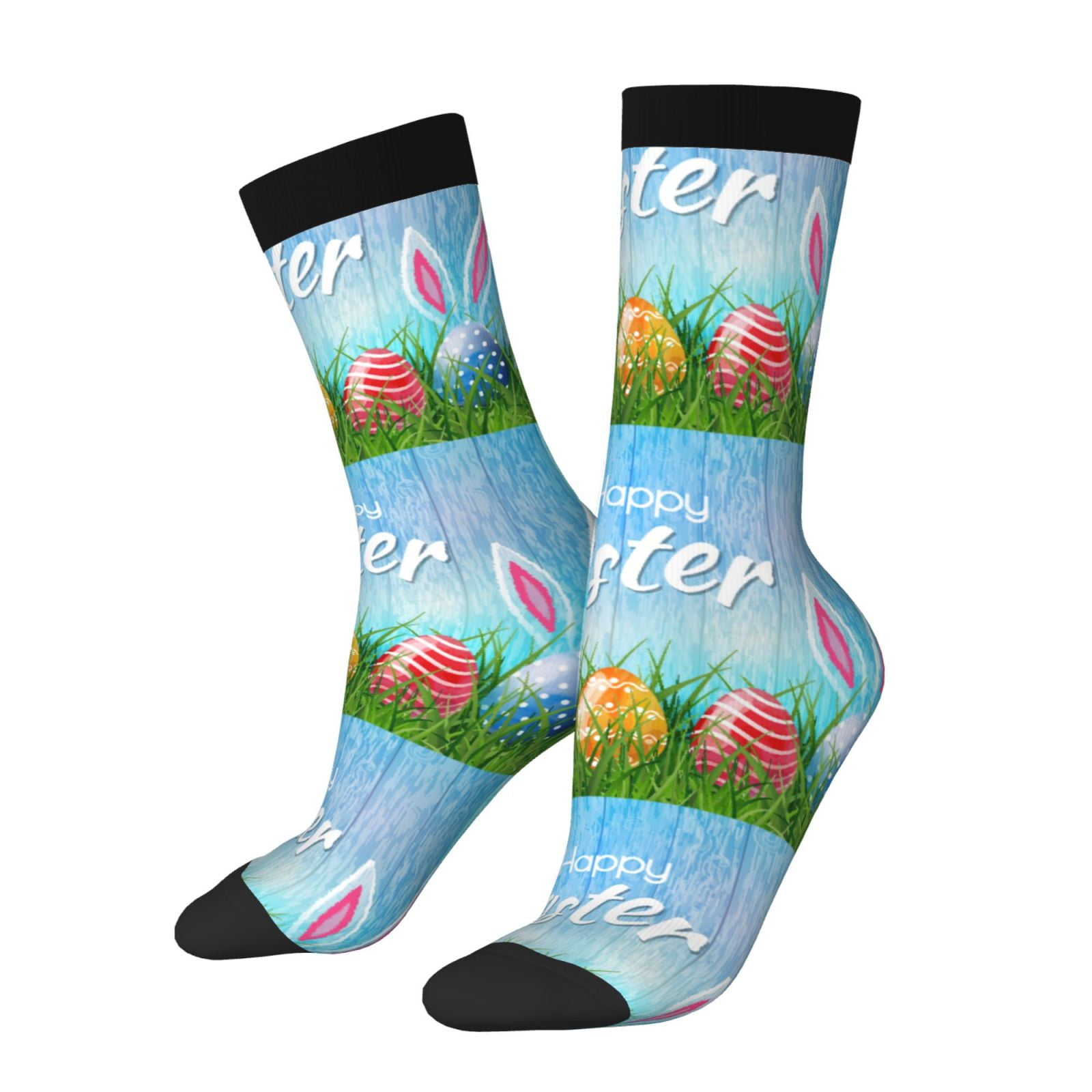 Susaid Happy Easter Print Men's Moisture Wicking Cushioned Crew Work ...