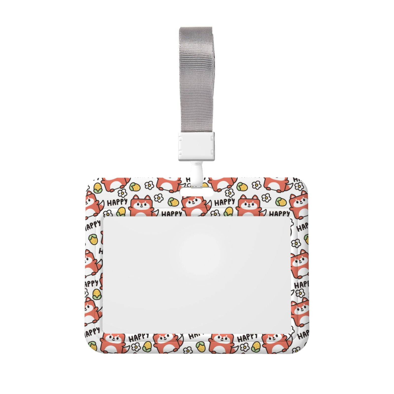 Susaid Happy Foxy Faces Print ID Badge Holder with Double-Sided Windows ...