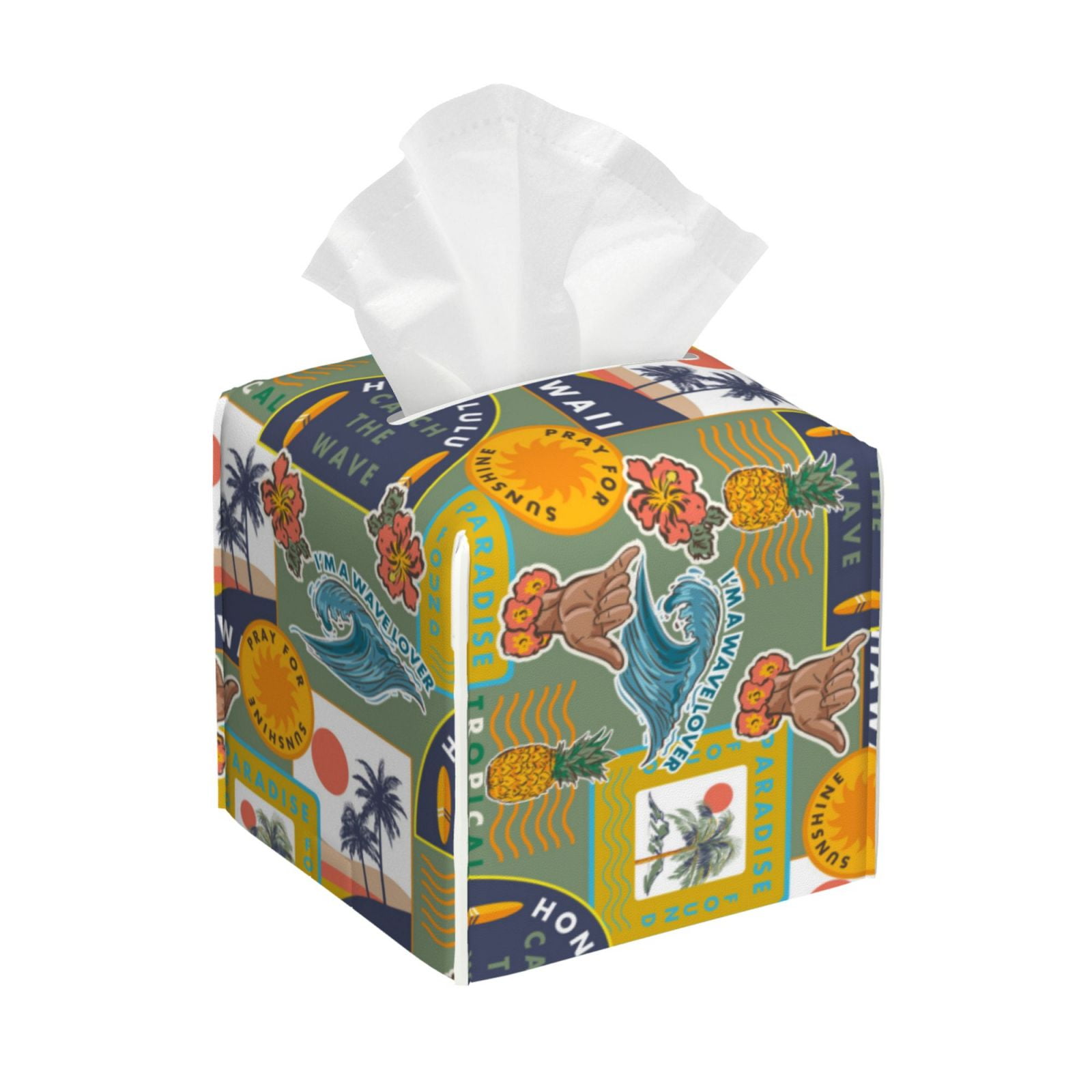 Susaid Hawaiian Style Print PU Leather Tissue Box Cover, Square ...