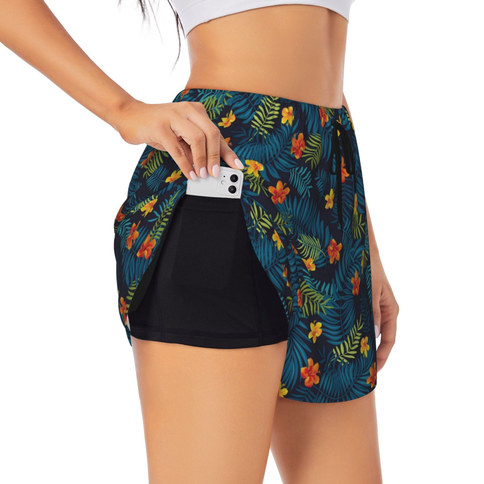 Susaid Hawaiian Style Print Women's High Waisted Running Shorts Quick Dry Athletic Gym Track ...