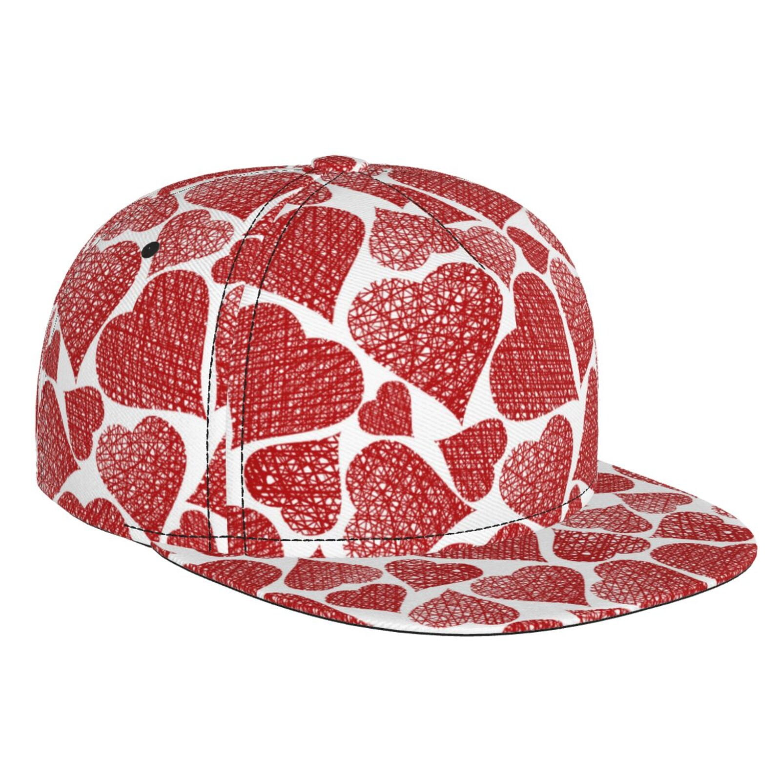 Susaid Hearts Print Baseball Cap Hip Hop Style Flat Visor Adjustable ...