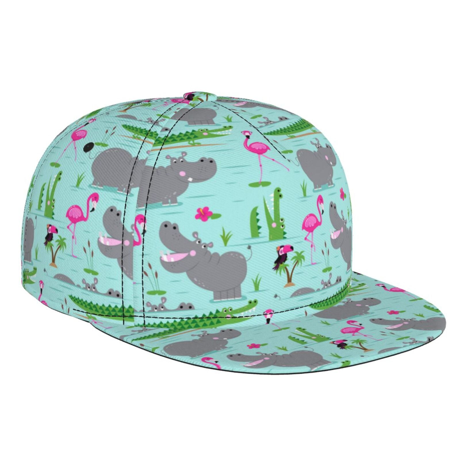 Susaid Hippo With Flamingos And Crocodiles Print Baseball Cap Hip Hop ...