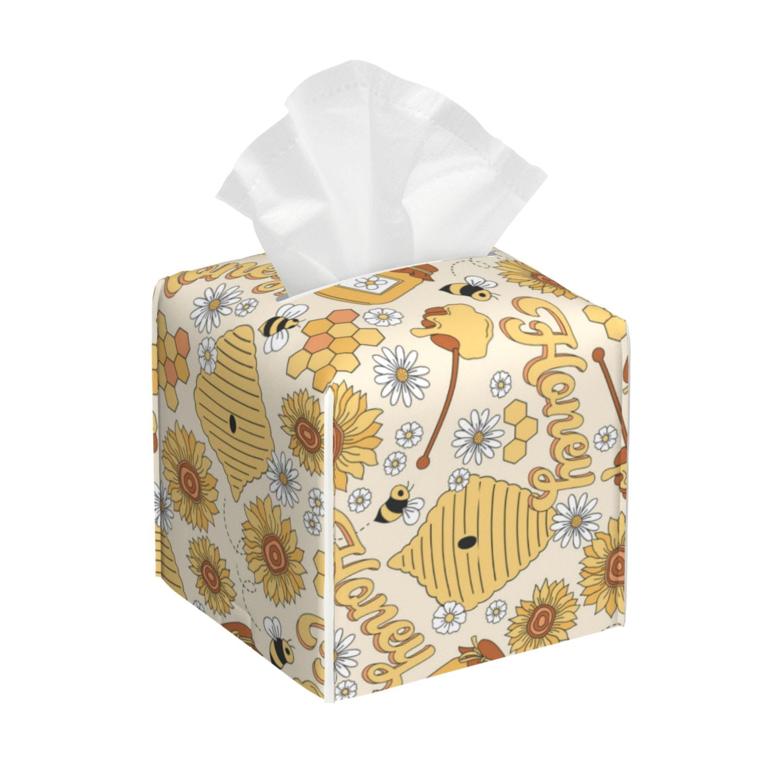 Susaid Honey Honeycomb Print PU Leather Tissue Box Cover, Square ...