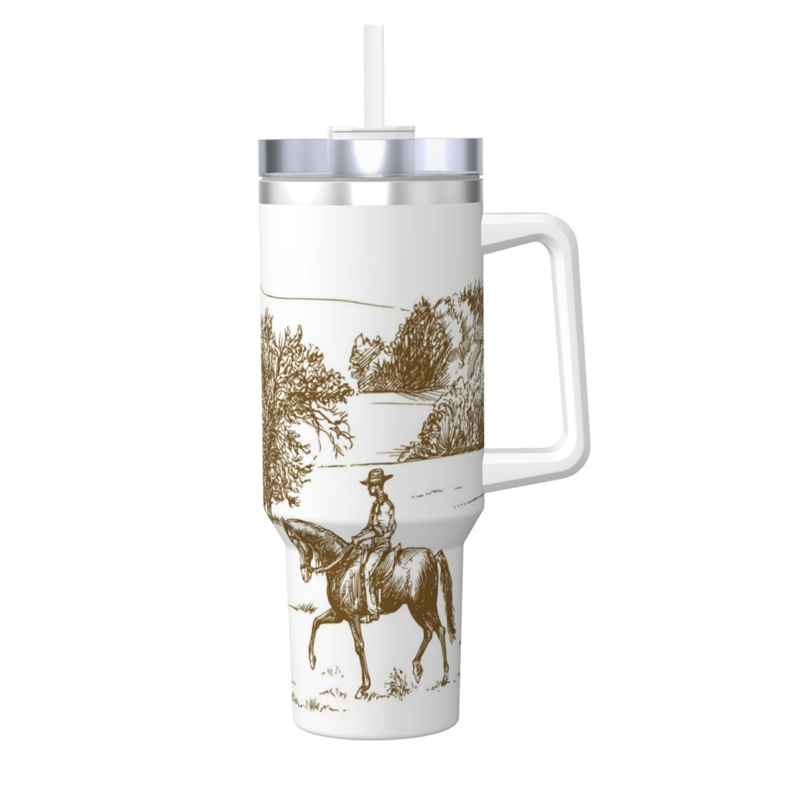Susaid Horse Rider In Field Print Indoor Outdoor Straw Lid 40oz Ice ...