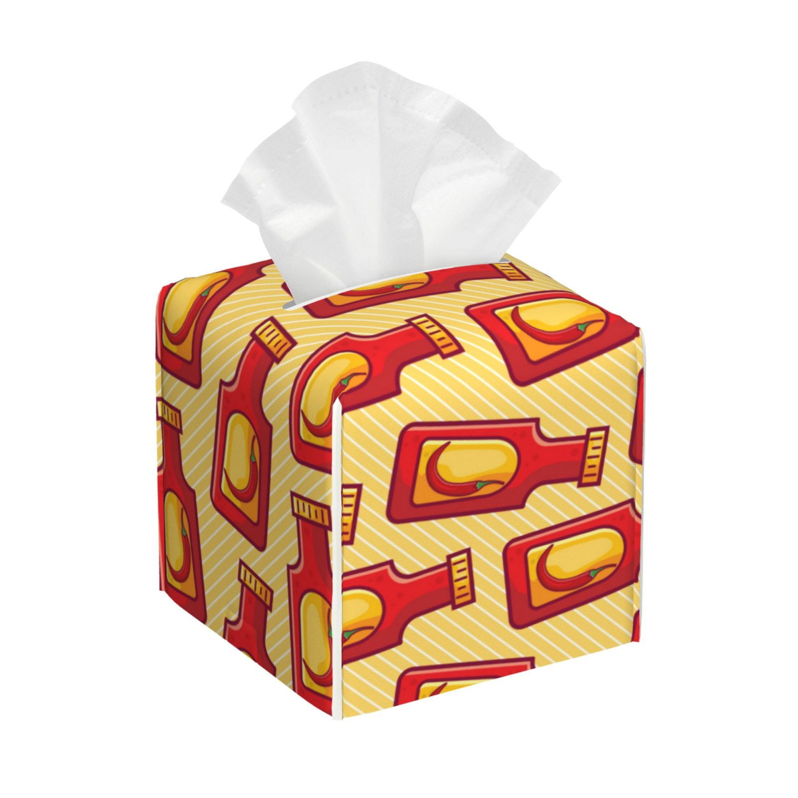 Susaid Hot Chili Print PU Leather Tissue Box Cover, Square Decorative ...
