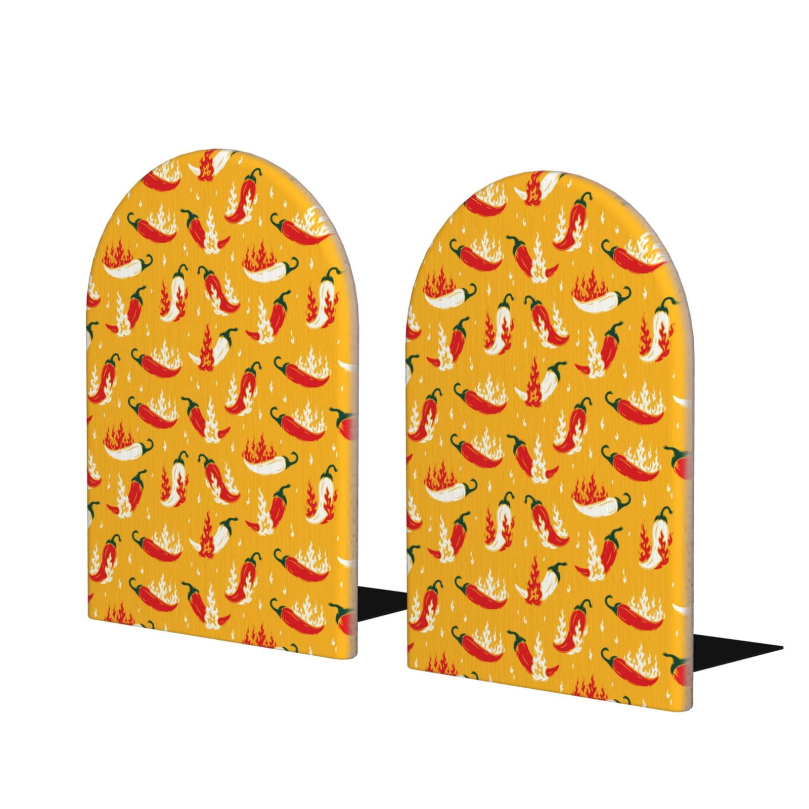 Susaid Hot Chilli Print Wooden Bookends Decorative Book Ends for ...