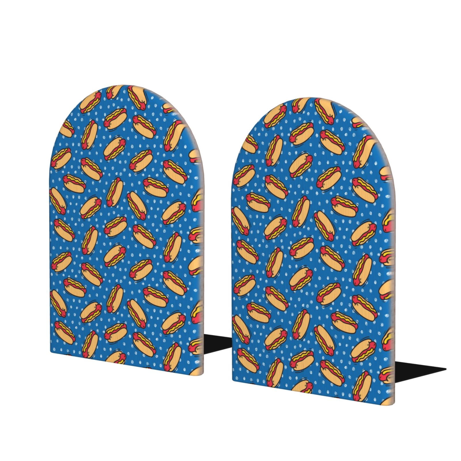 Susaid Hot Dog 1 Print Wooden Bookends Decorative Book Ends for Shelves ...